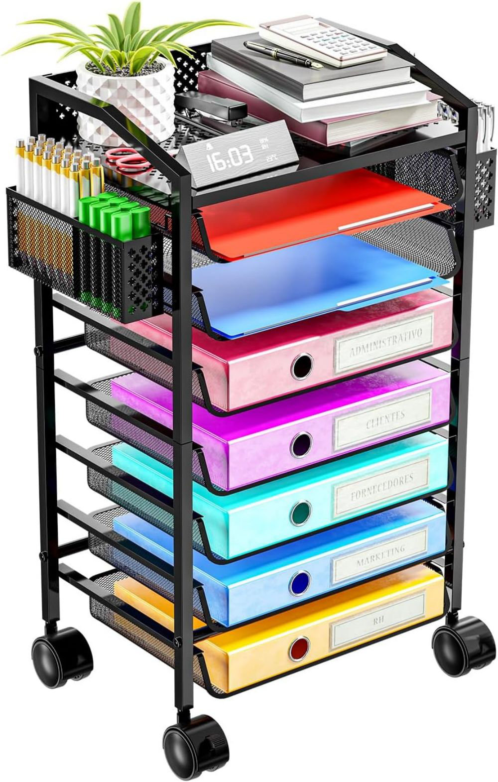 Rebrilliant 8 Tier Rolling File Cart, Metal Desk File Organizer With ...