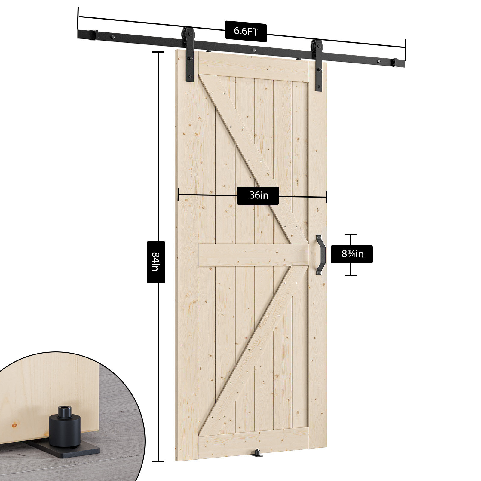LDB_BUILDING Paneled Solid Wood Unfinished Barn Door with Installation ...