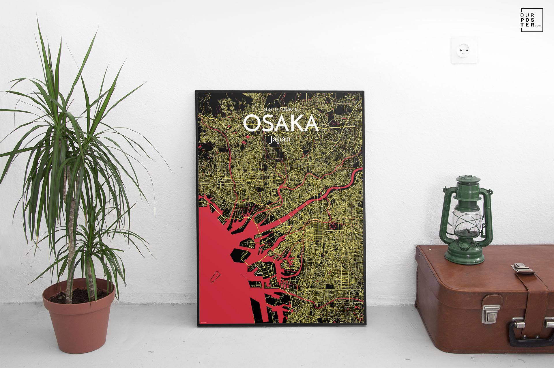 OurPoster.com 'Osaka City Map' Graphic Art Print Poster in Contrast ...