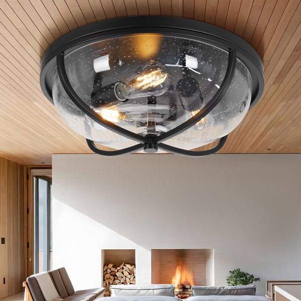 COBEKY Modern Kitchen Lighting With Seeded Glass, Black Exterior ...