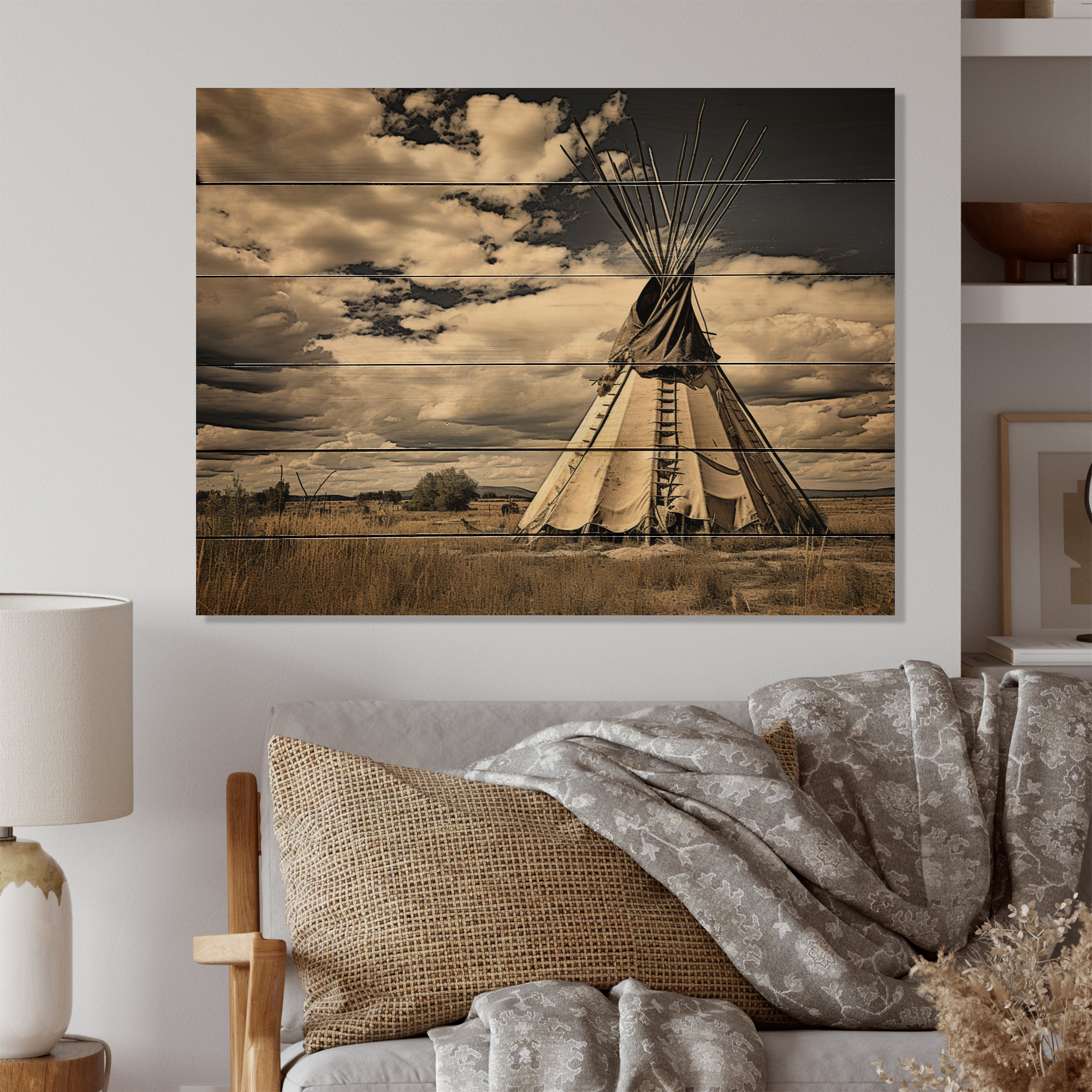 Union Rustic Gray Native Tipi Shadows Of Heritage II On Wood Print ...