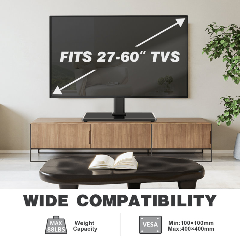 Rfiver Universal Swivel TV Stand up to 60 inch TVs, Glass Base | Wayfair