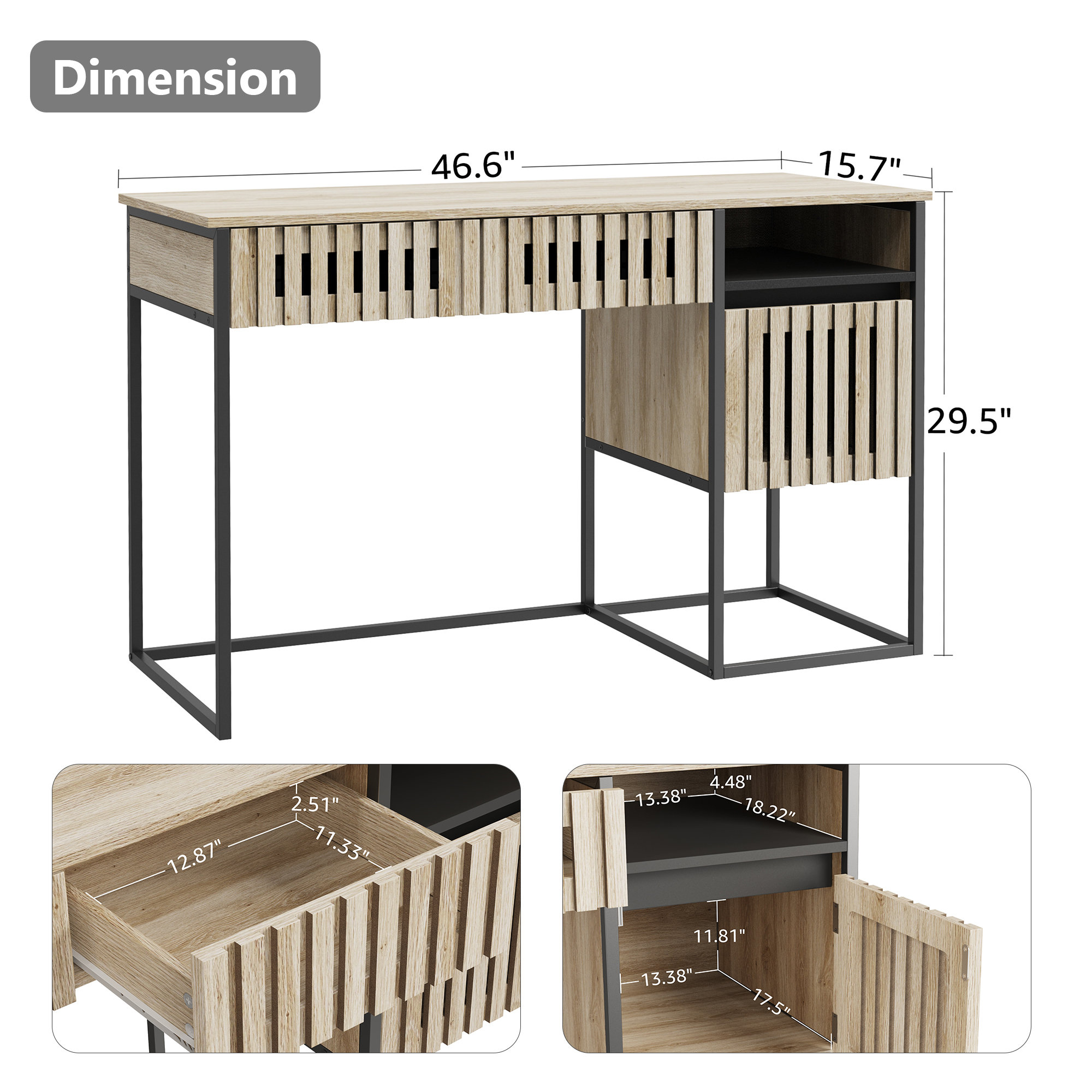 Latitude Run® Fluted Computer Desk With 3 Drawers, Metal Frame Game ...