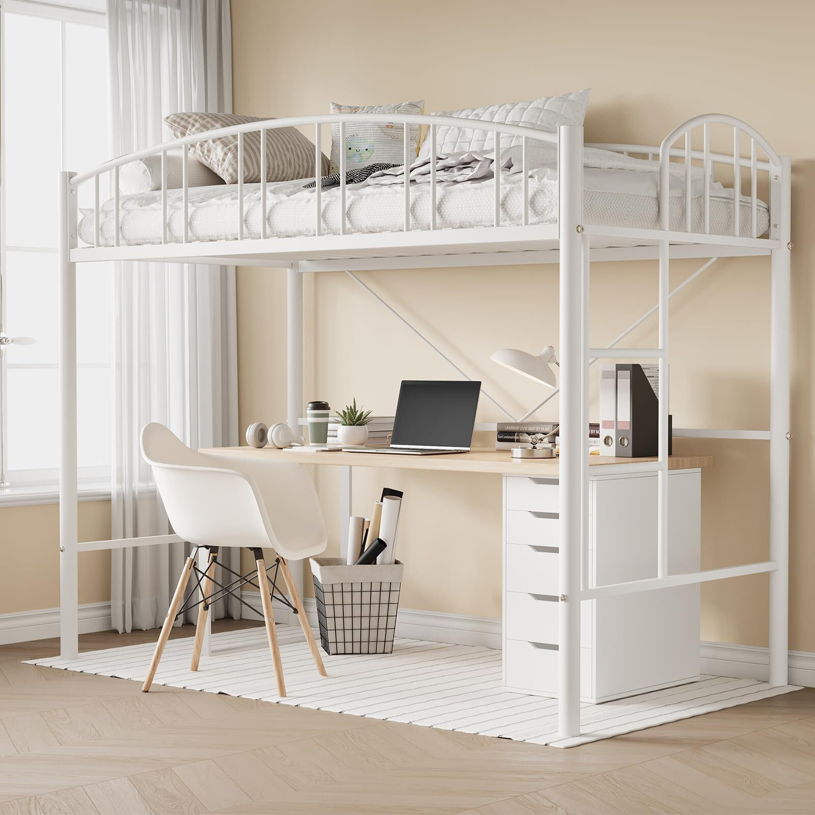 Isabelle & Max™ Twin Loft Bed, With Ladde And Arched Guardrail ...