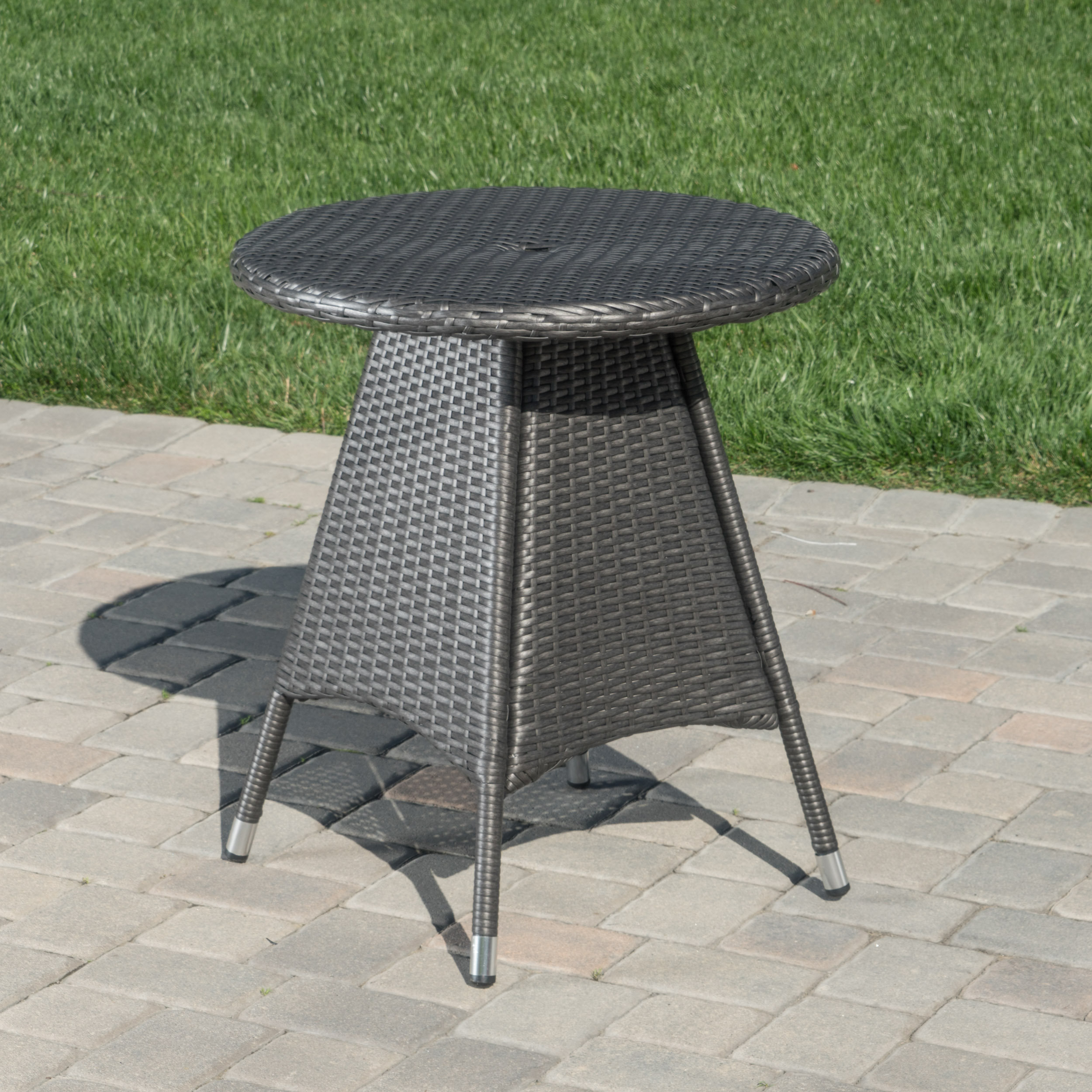 Lark Manor™ Round Wicker Outdoor Side Table with Tapered Base and Metal ...