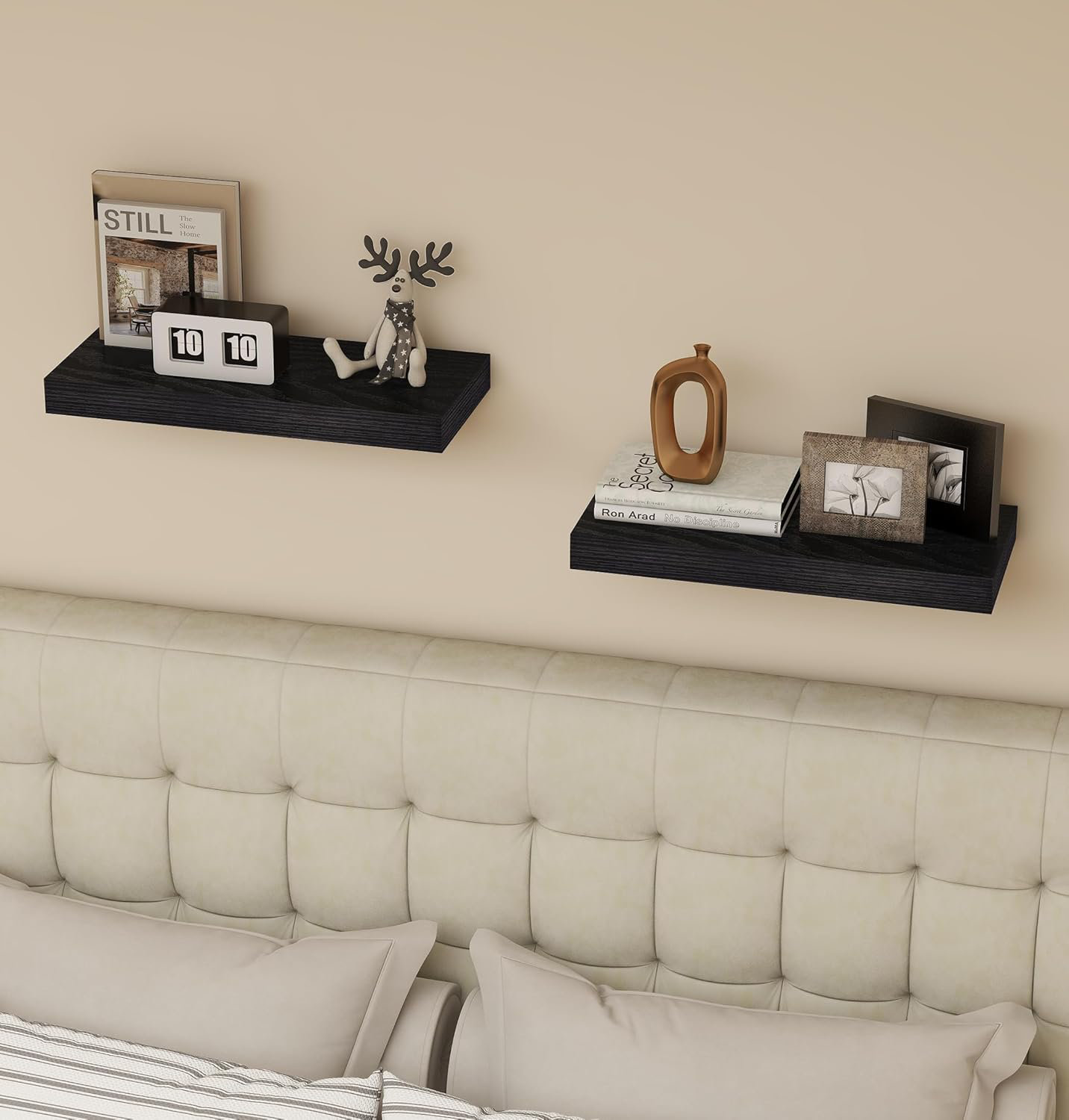 Hokku Designs Modern Black Floating Wall Shelves - , Set Of 2, Sturdy ...