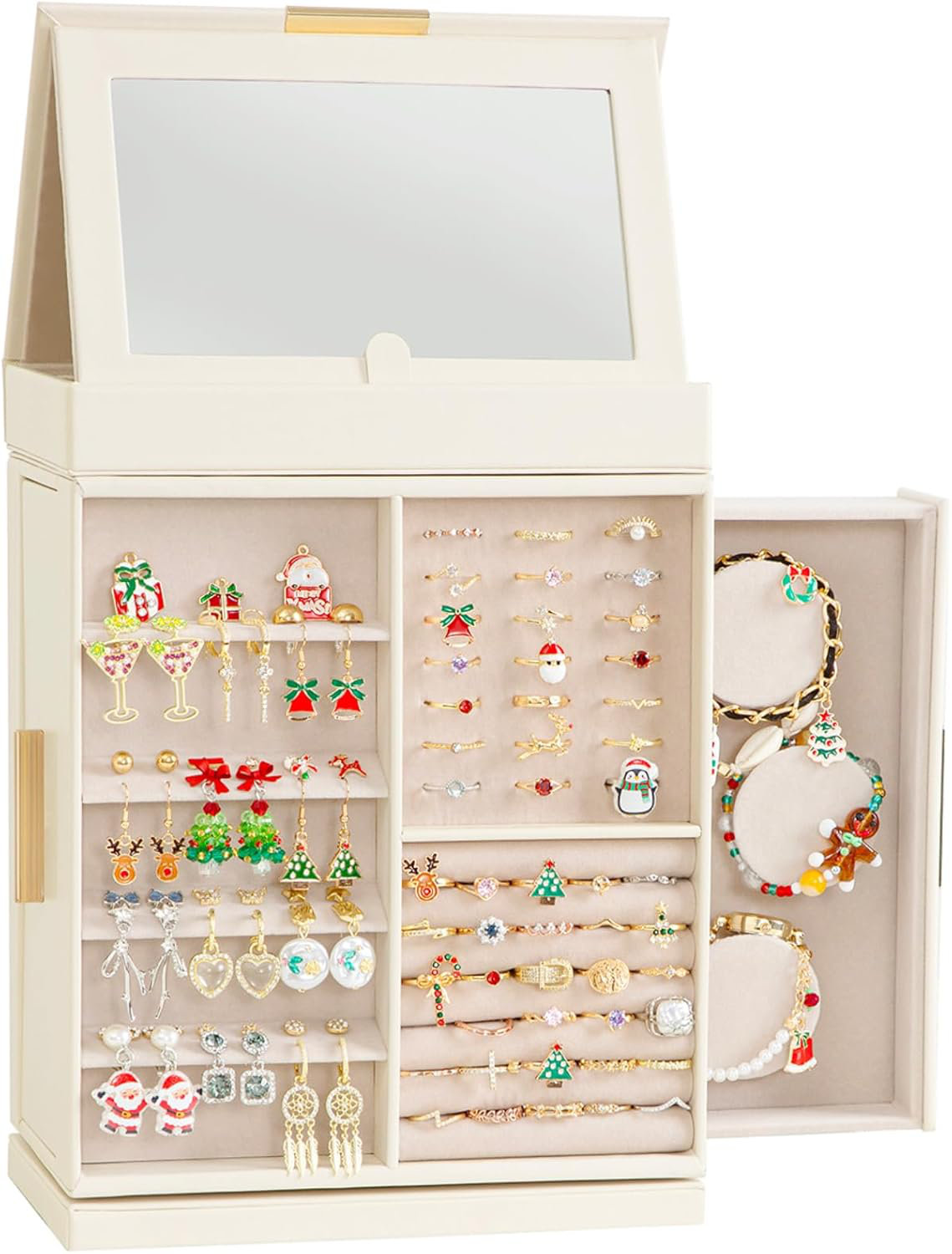 Latitude Run® 360° Rotating Jewelry Box, Top Magnetic Box Wth Mirror, 2 ...