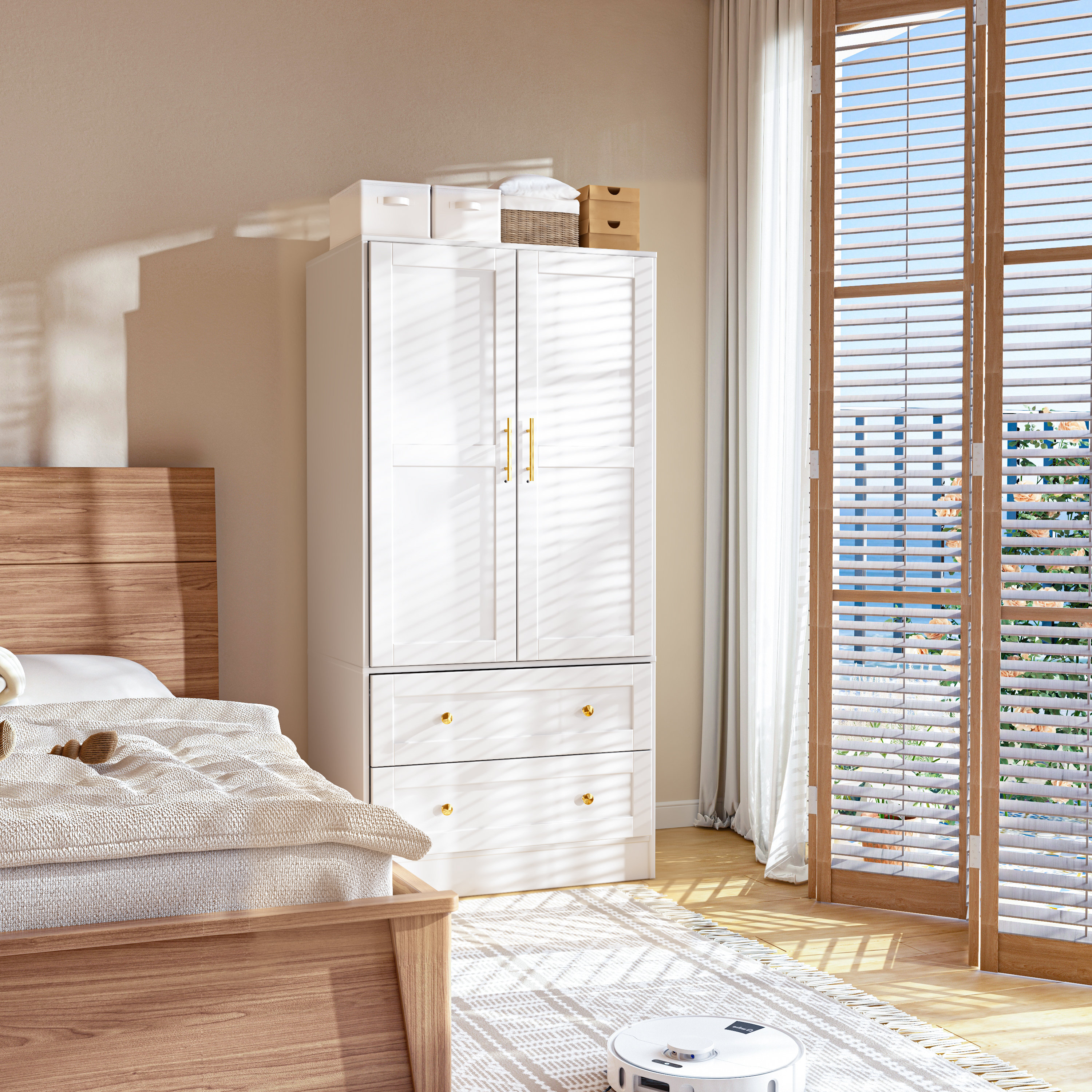 HOMEIBRO Chic Cove Shaker 2-Door Armoire With Drawers & Reviews | Wayfair