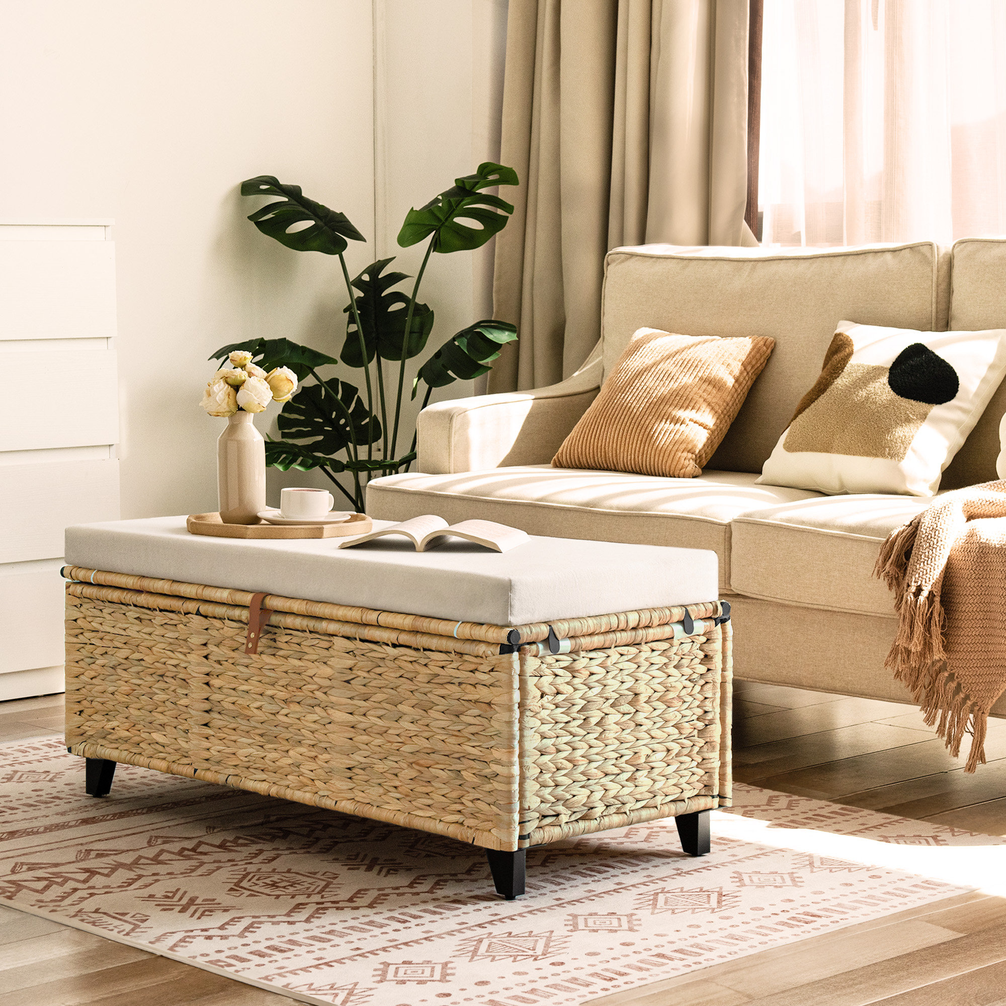 Latitude Run® Leimomi Wicker Storage Bench with Cushion & Reviews ...