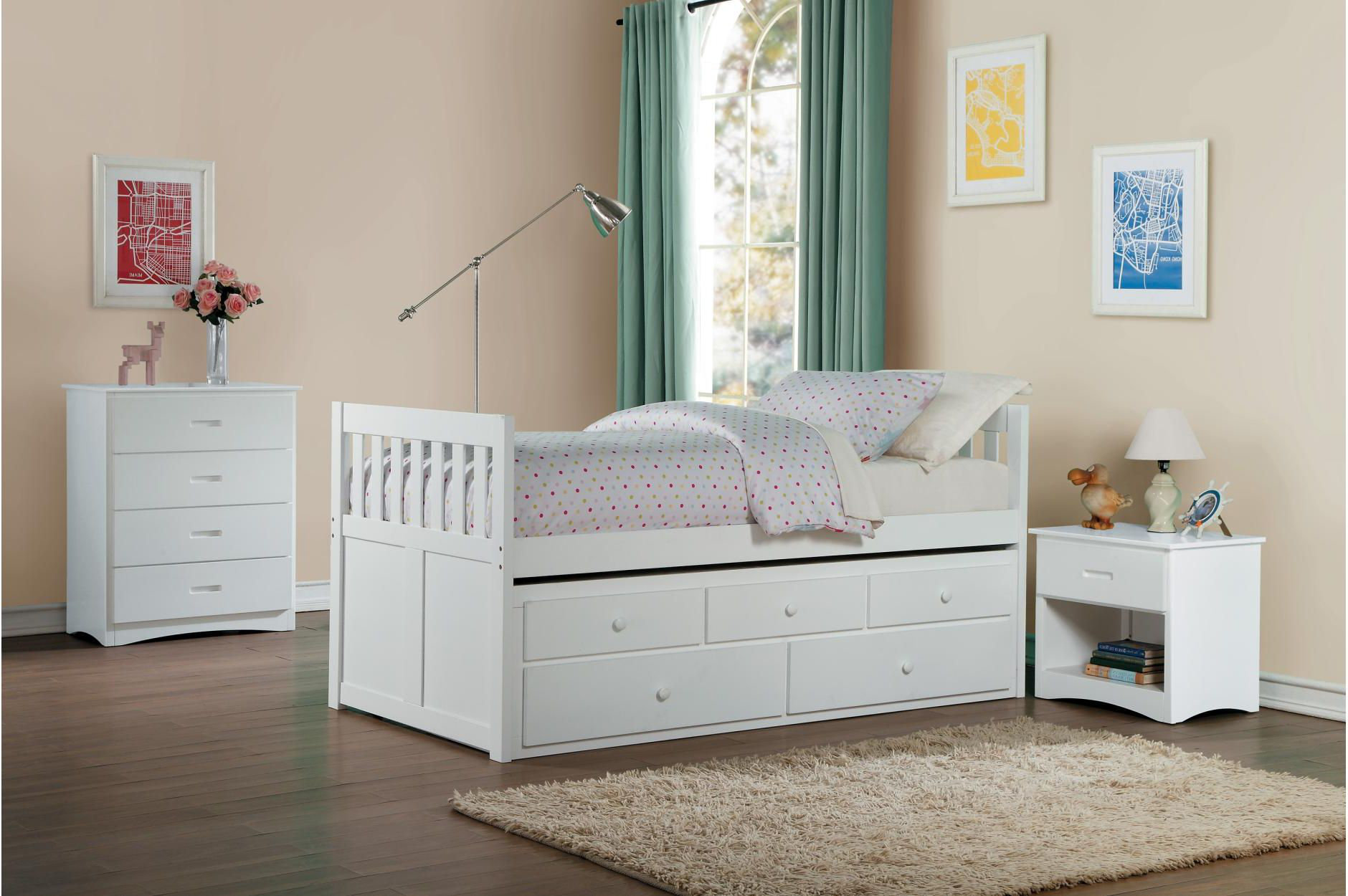 Charlton Home® Georgenne 3-3_Philipa White Twin Bed With Storage ...