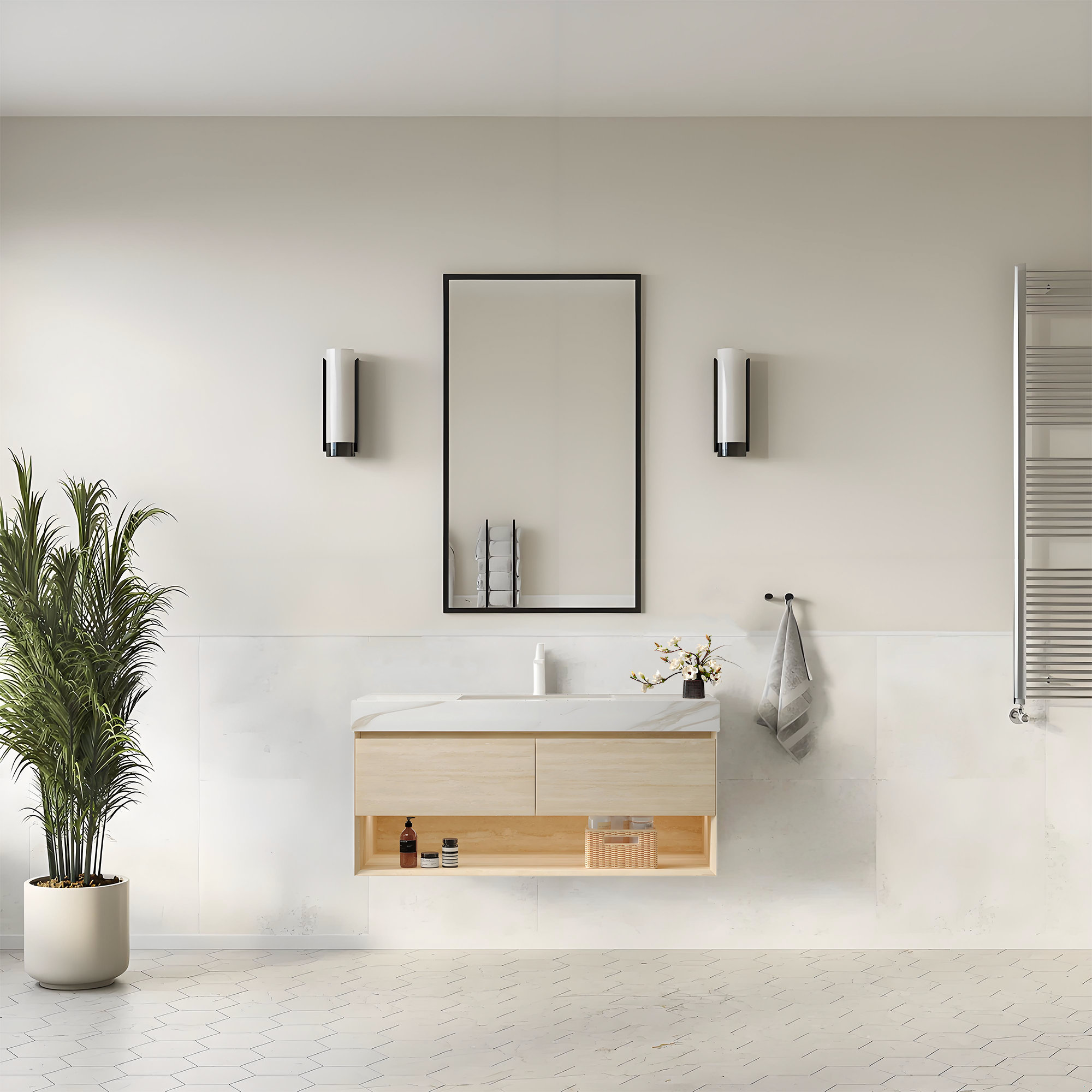 Brayden Studio Luxury 48" Suspended Bathroom Vanity With Ceramic Sink ...