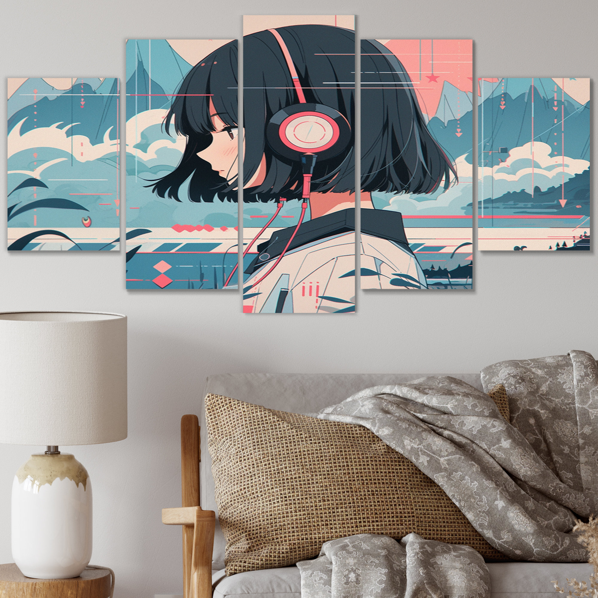Design Art Female Anime Character IV - Portrait Canvas Print - 5 Panels ...