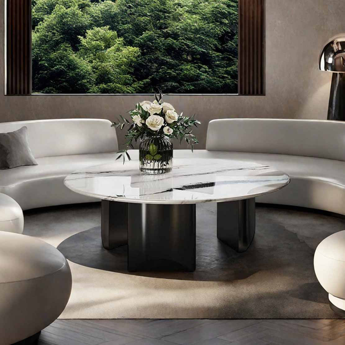 Wu's StylishVault Simple microcrystalline stone round coffee table ...