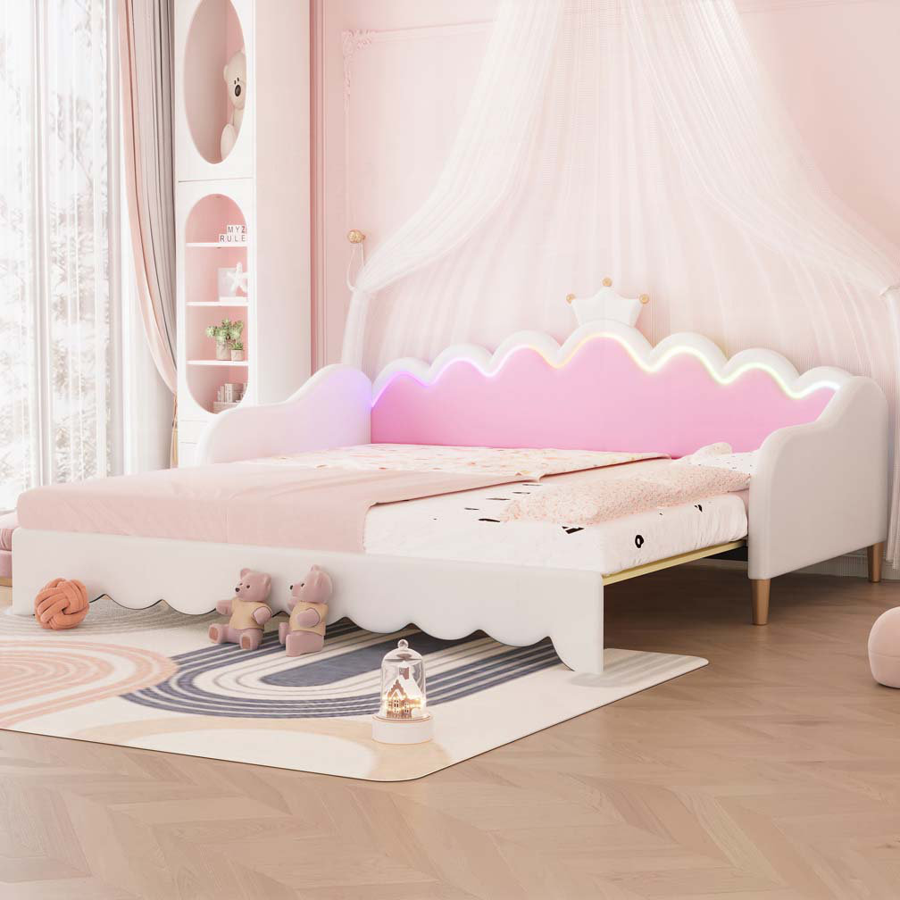 Mercer41 Extending Daybed with LED Lights, Modern Upholstered Princess ...