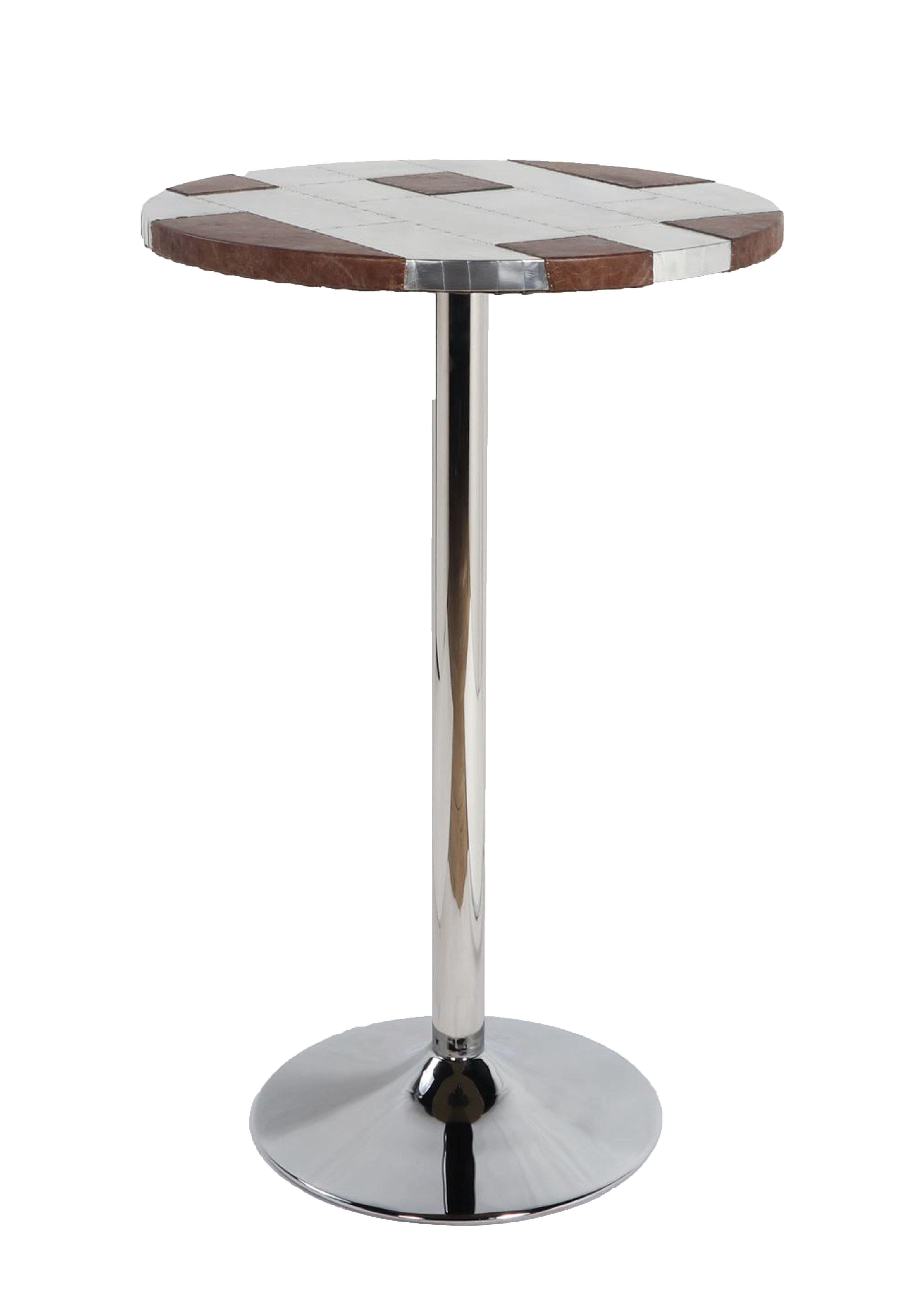 Plethoria Bailee Retro Brown and Aluminum Pedestal Bar Table | Wayfair