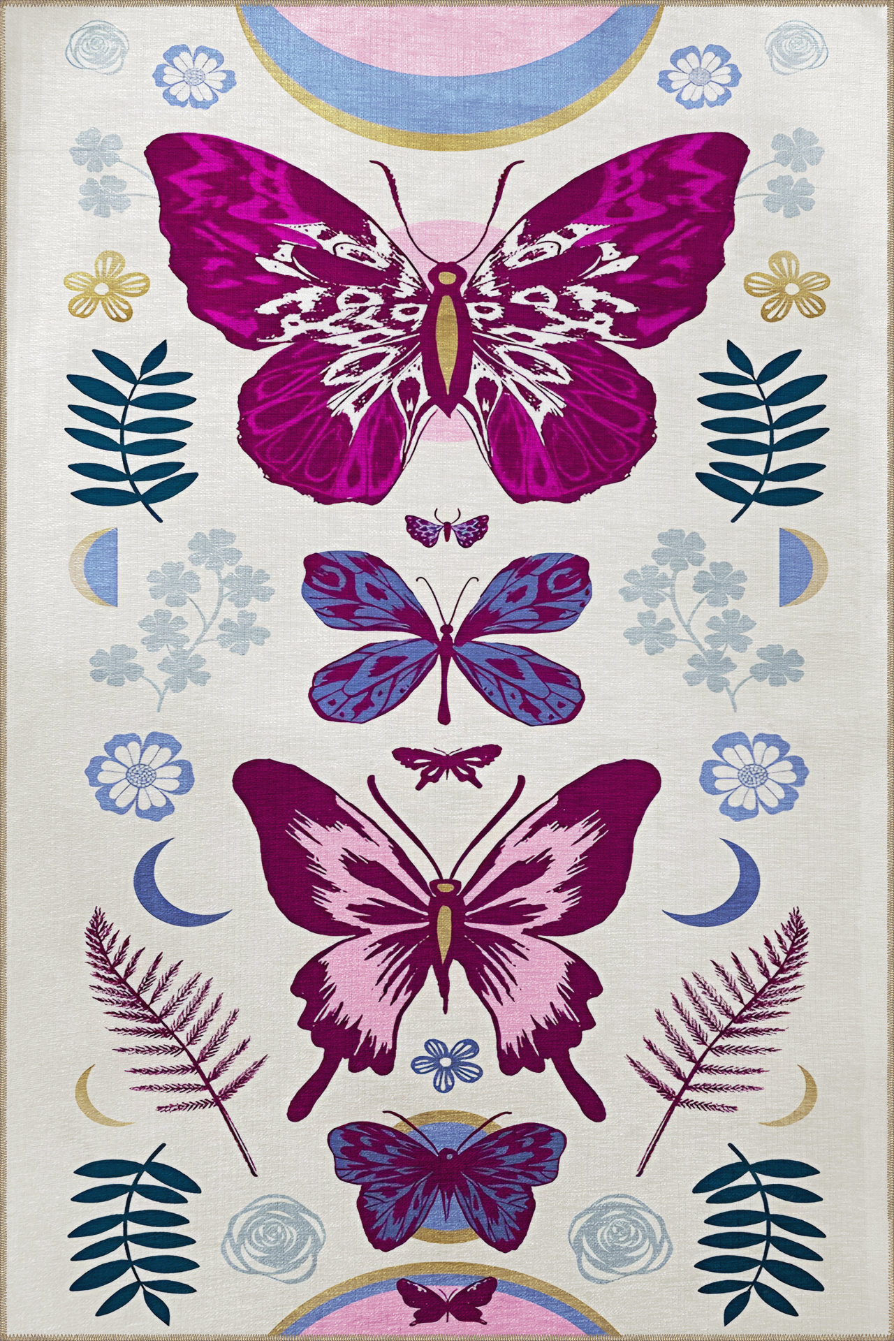 Rosalind Wheeler Purple-Beige Themed Butterfly and Flower Patterned ...