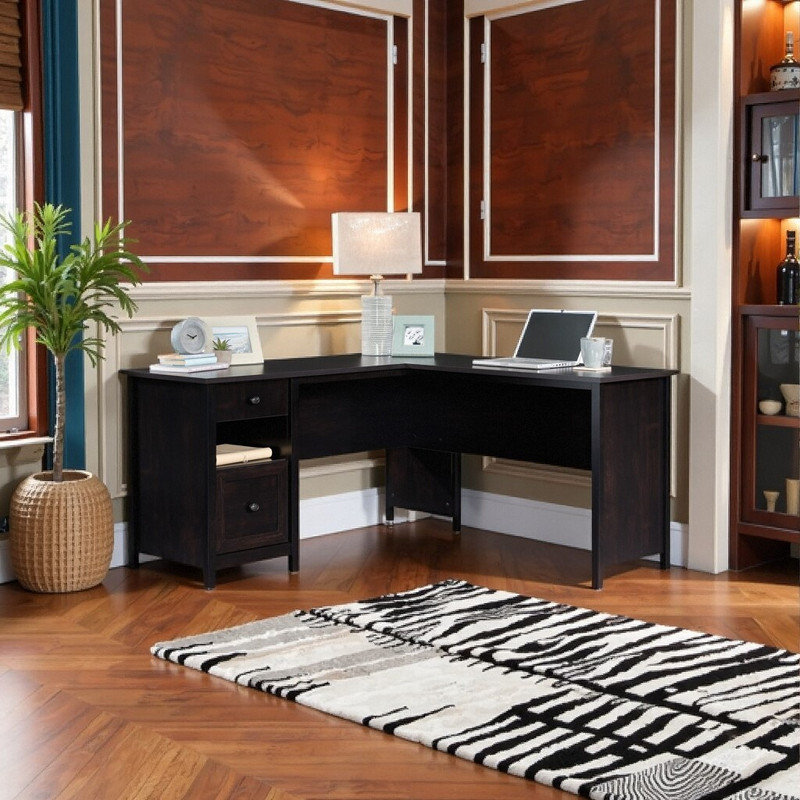 Latitude Run® Shaped Corner Desk with File Drawer, Home Office Computer ...