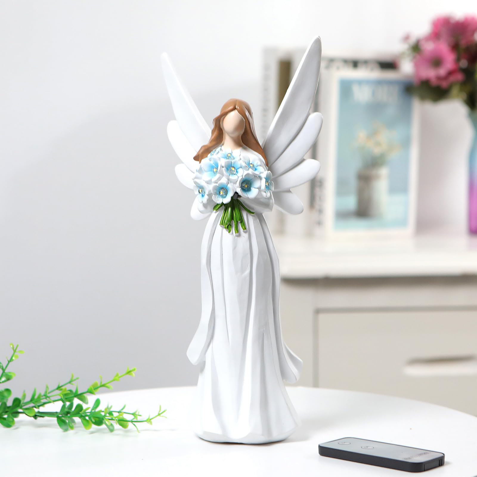 The Holiday Aisle® 11.8" Hand-Painted Angel Figurine with 10 LED Lights ...