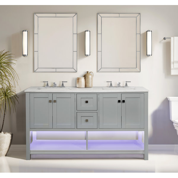 Winston Porter Akaysha 64" double Sinks Vanity with Motion-Activated ...
