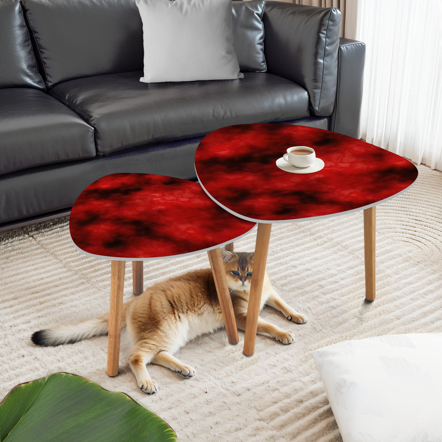 George Oliver Triangle Nesting Coffee Table Set of 2 Marble tie dye clouds End Table Modern ...