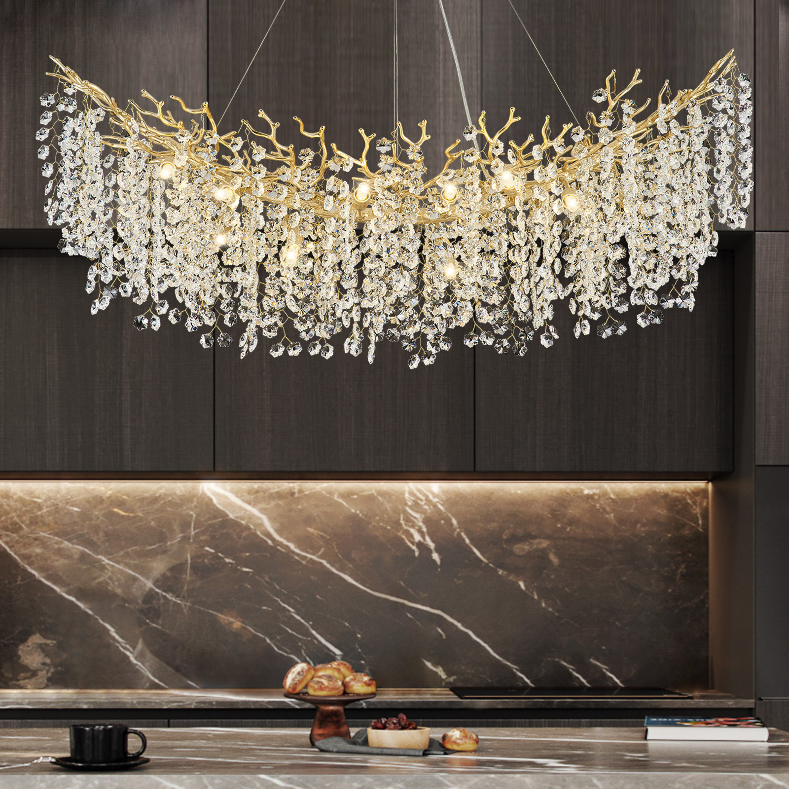 Akari Lanterns Tree Branch Snow Crystal Chandelier Lighting 47"L | Wayfair