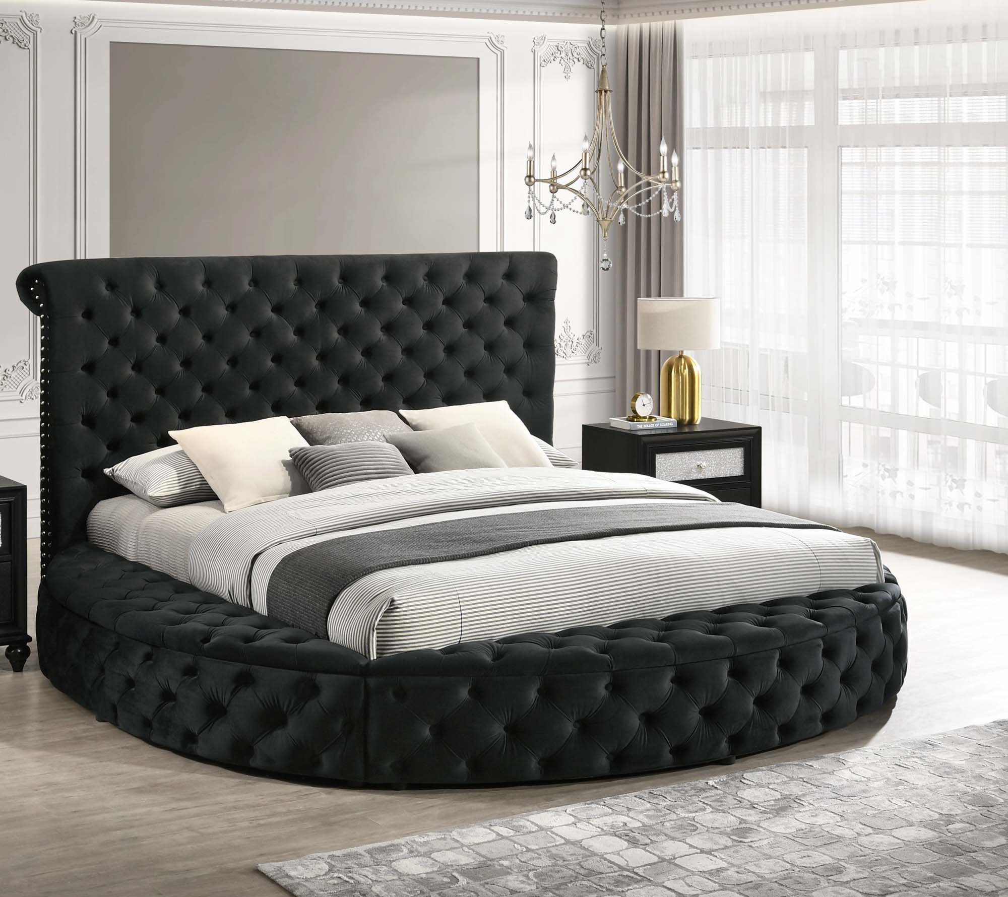 Everly Quinn 1Pc Unique Round Plush Velvet Button-Tufted Detailing ...