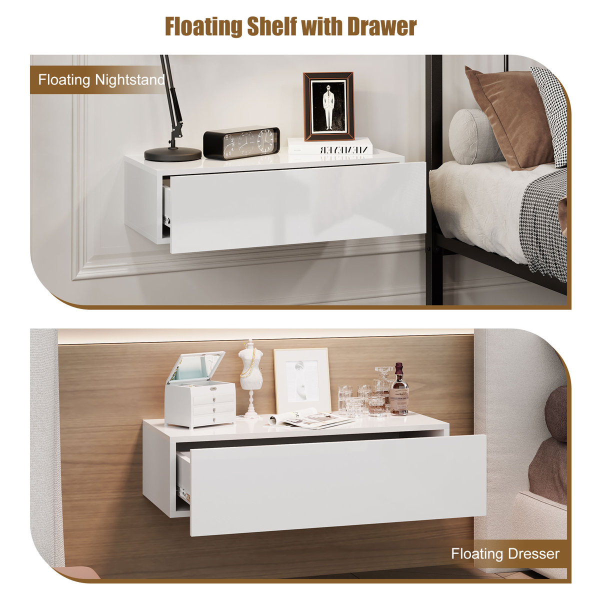 Ebern Designs Floating Nightstand with Drawer for Bedroom & Reviews ...