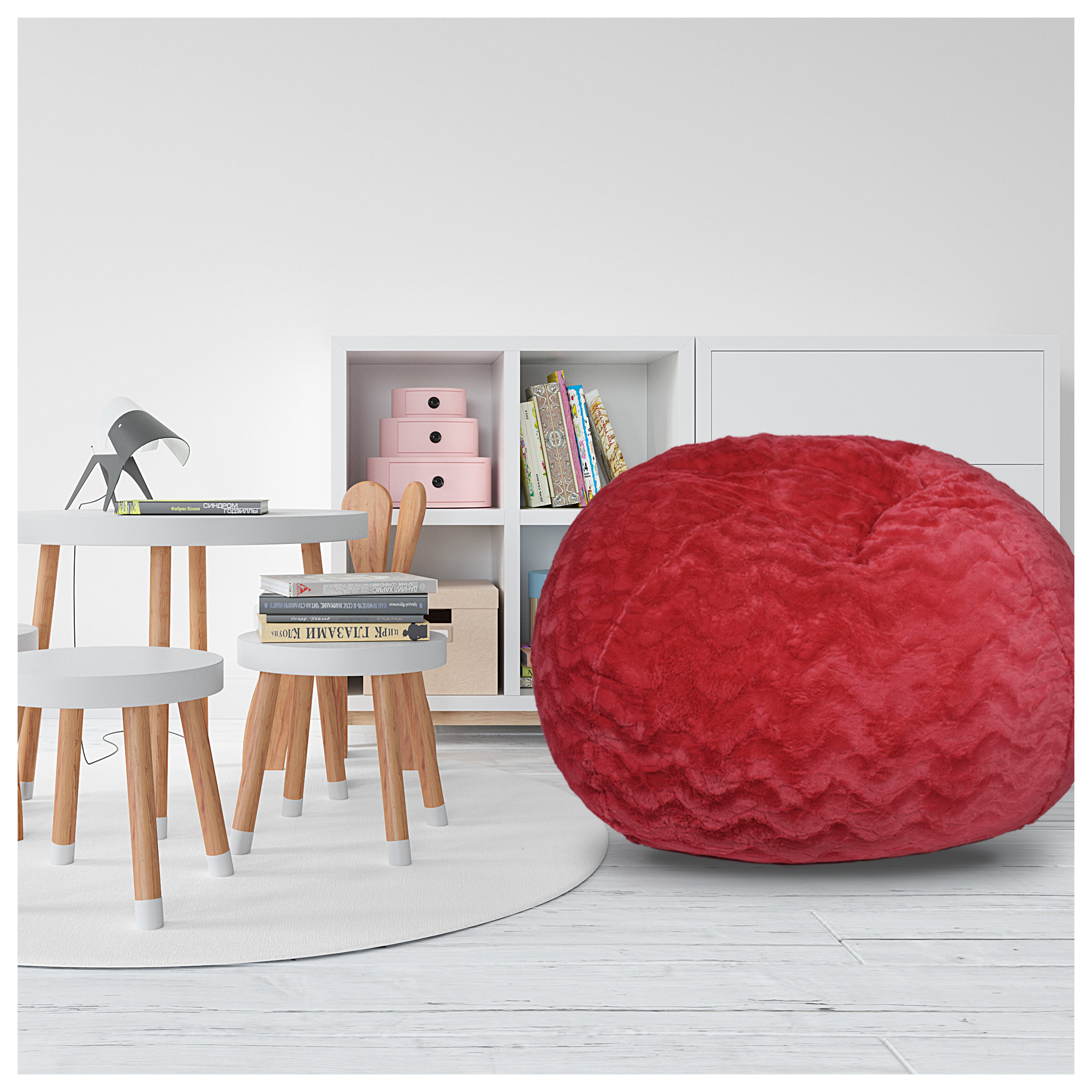 godohome Faux Fur Bean Bag Chair Red 4ft - Cozy Memory Foam Lounger for ...