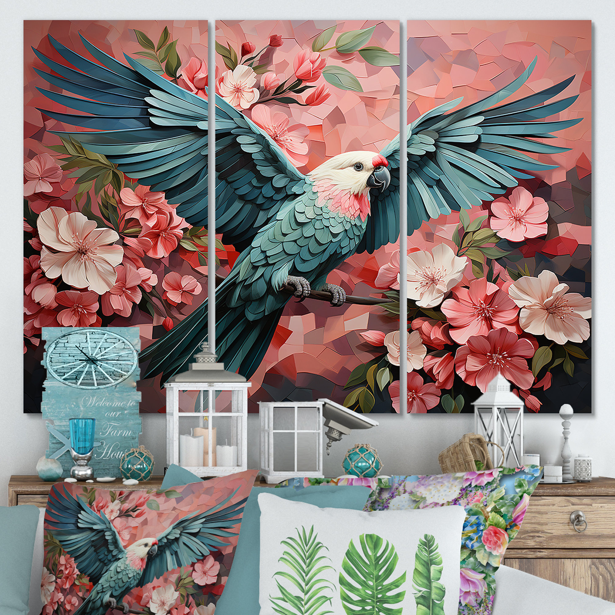 Bay Isle Home™ Blue And Pink Parrot Paradise IV - Parrot Wall Art | Wayfair