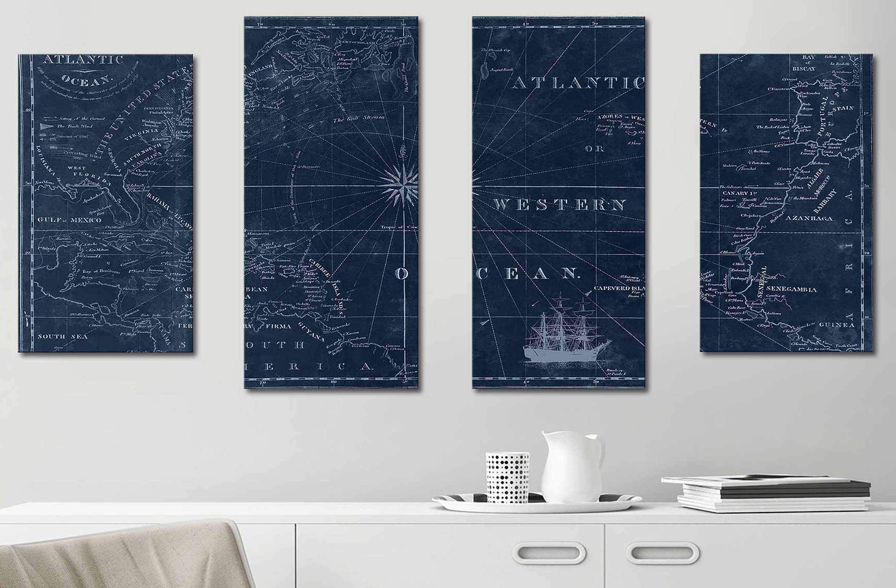Longshore Tides Sailing Map - 4 Piece Wrapped Canvas Graphic Art Set ...