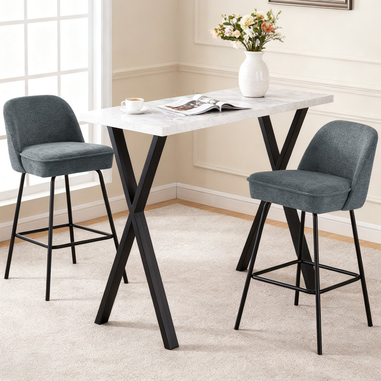 George Oliver Modern X-Shaped Metal Legs Bar Table With 2 Thick Cushion ...