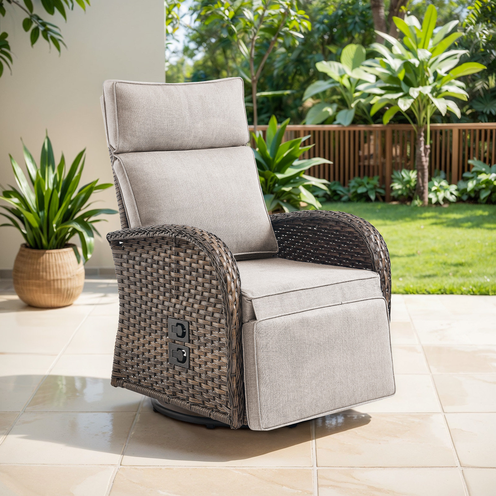 Latitude Run® 59" Outdoor Wicker Poolside Reclining Swivel Single ...
