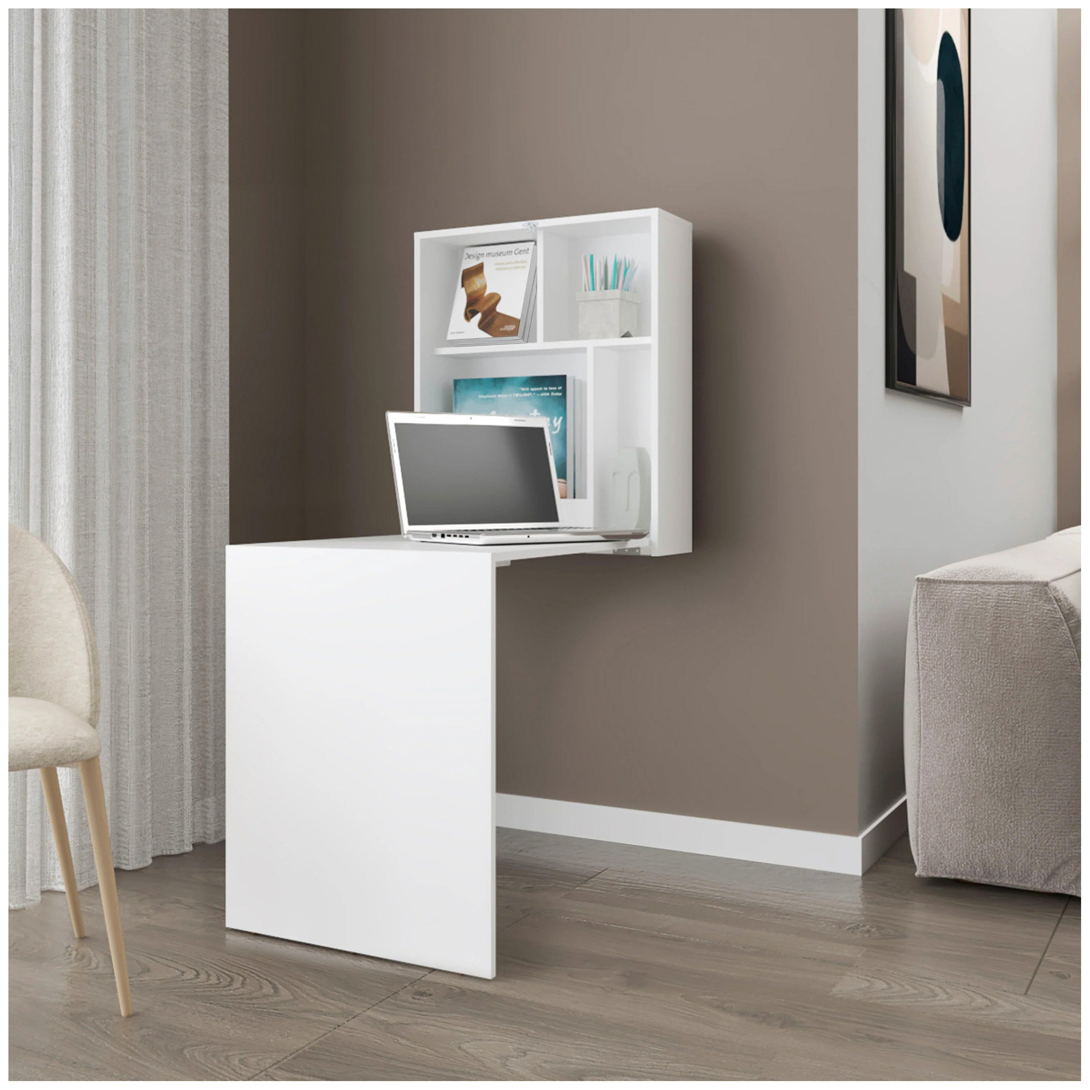 Latitude Run® White Wall-Mounted Drop-Leaf Table | Wayfair