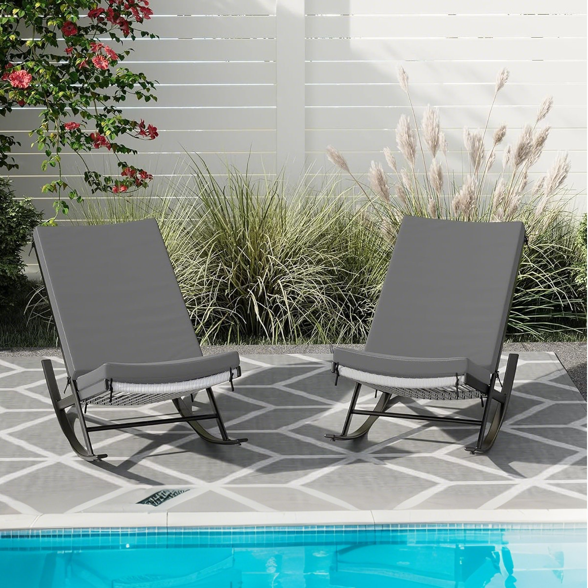 Ebern Designs 2pcs Outdoor Rocking Chairs, Rocker Patio Chair Set of 2 ...