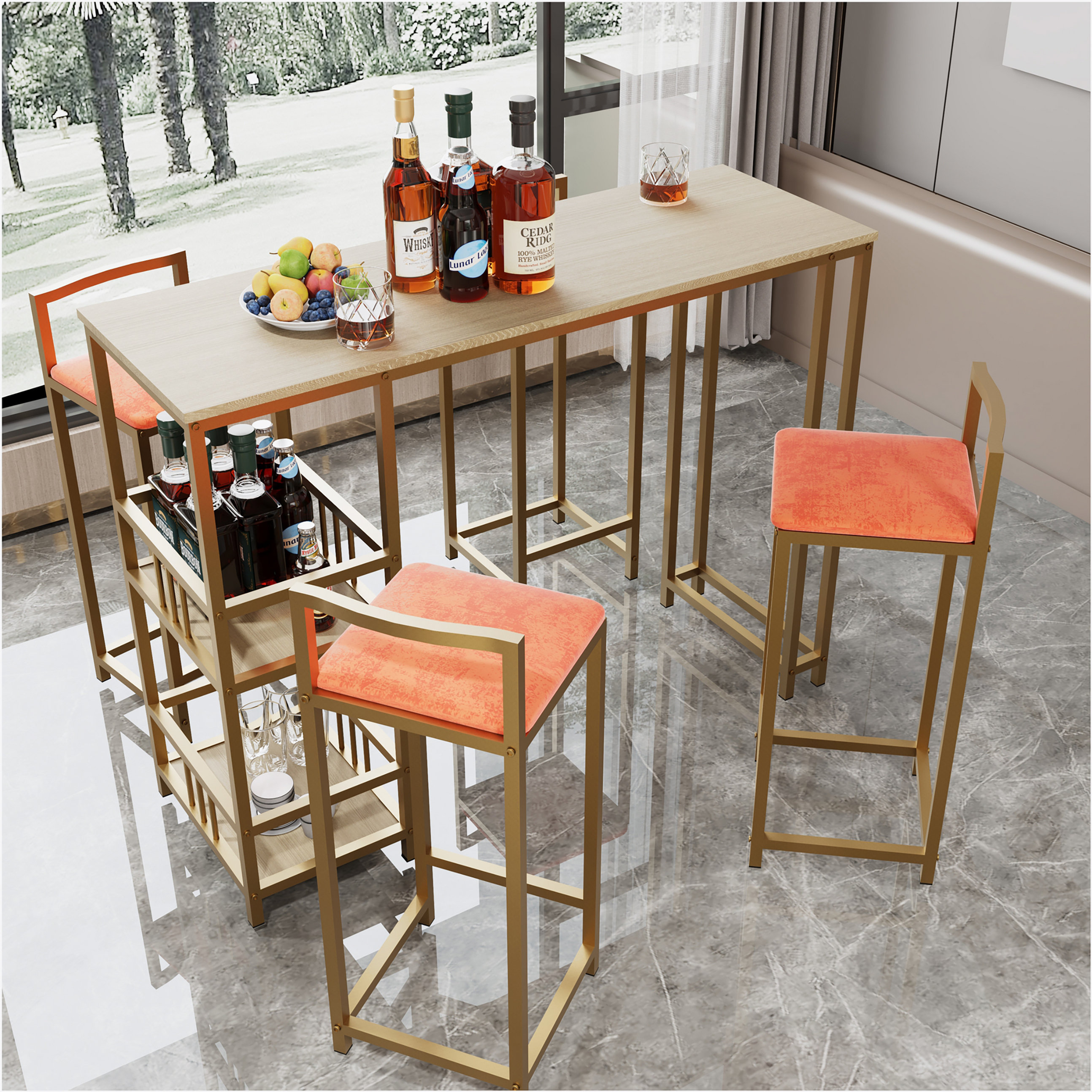 Mercer41 Bar table and chair five piece set, gold frame, multi-layer ...