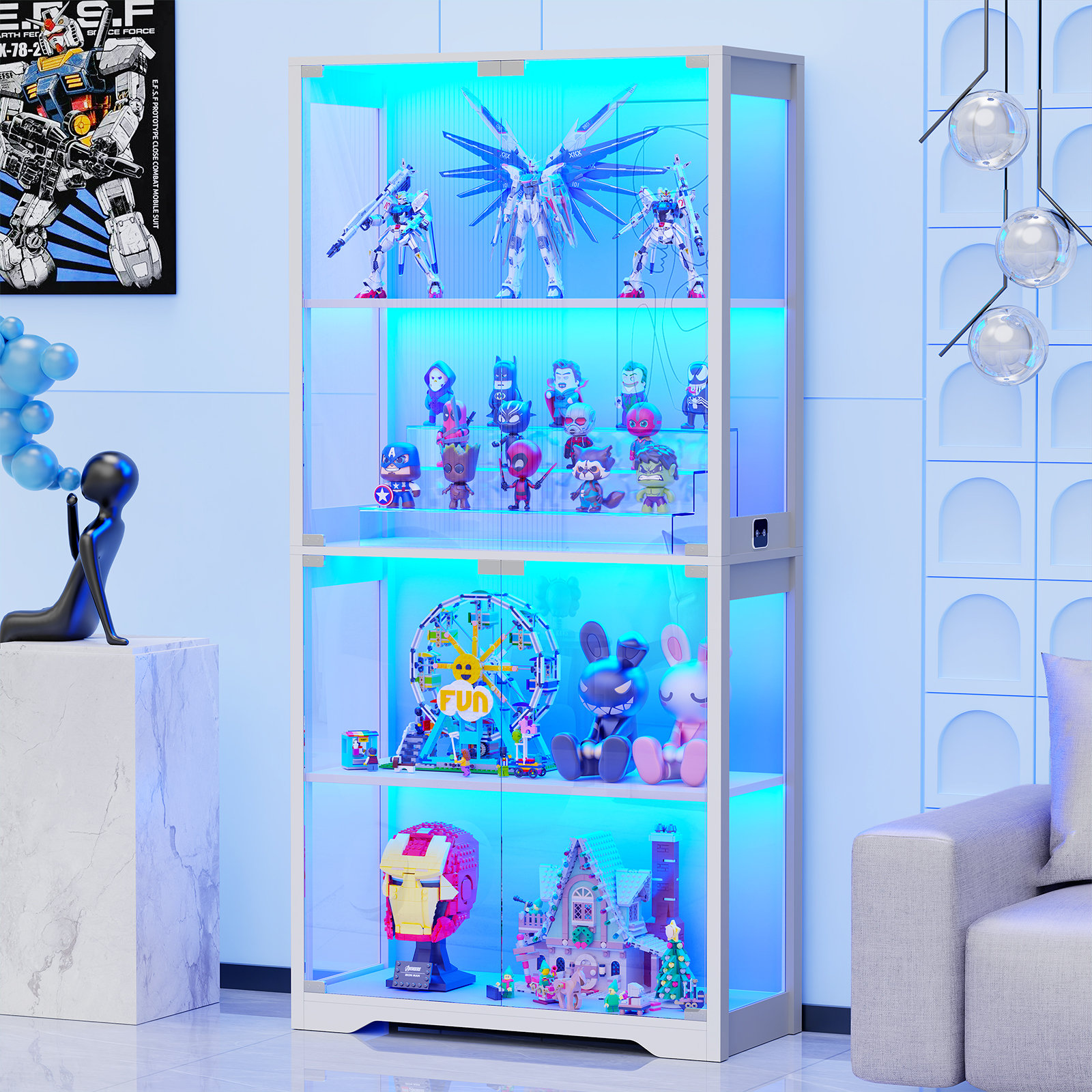 Wrought Studio™ Glass Display Cabinet, Curio Cabinet, Bookcase with 3 ...