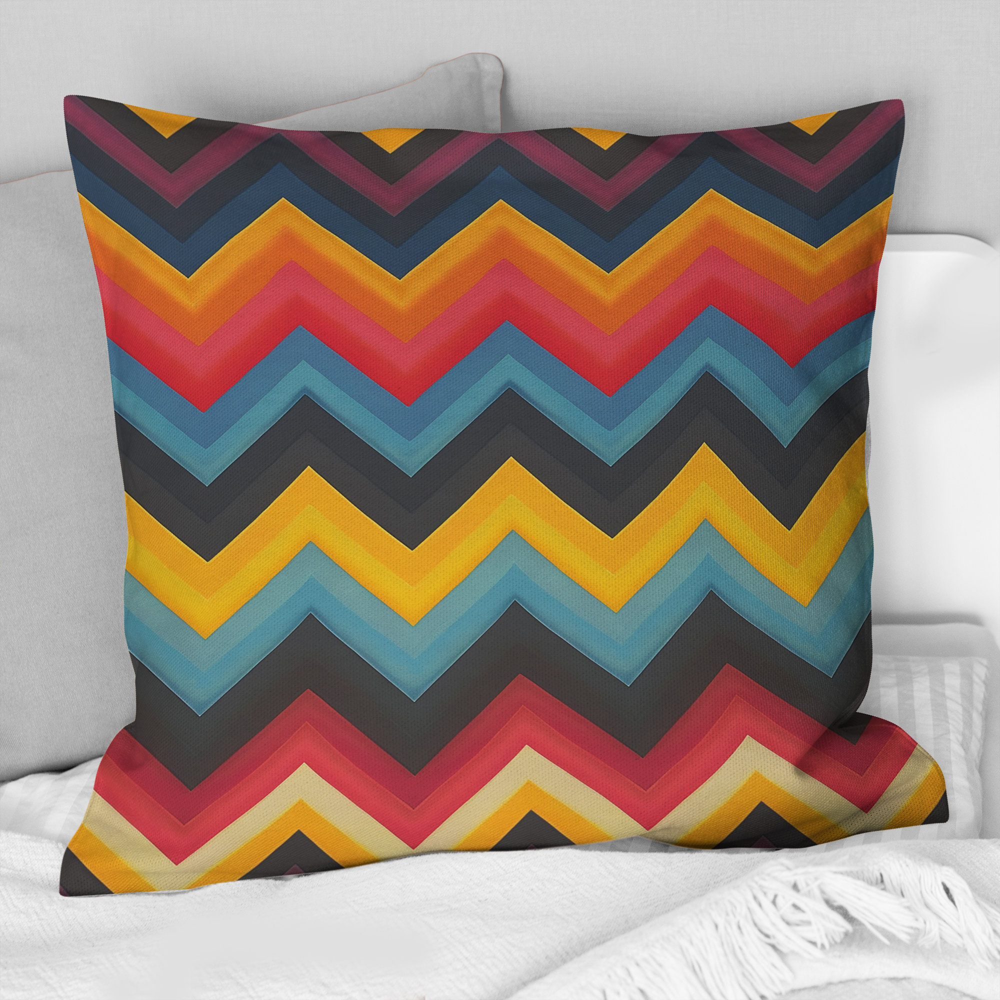 Design Art Blue Orange Chevron Harmony I - Chevron Throw Pillow | Wayfair
