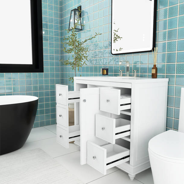 Highland Dunes Cheever Drawer Bank Shaker 12" Bathroom Vanity Base Only ...