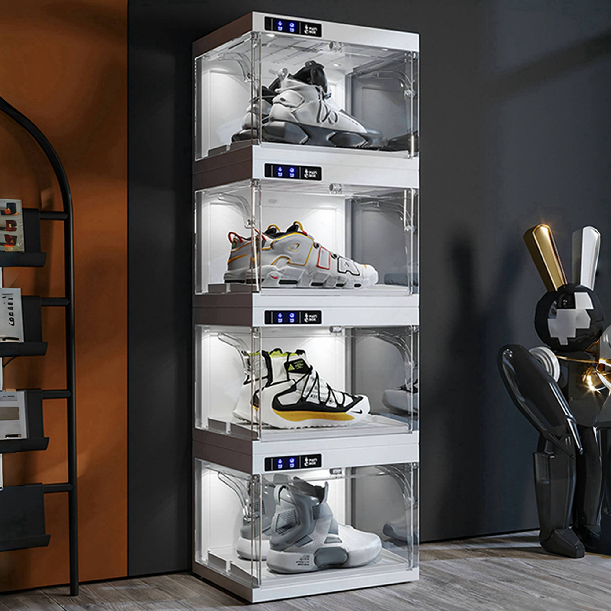 HOVEYY Smart LED Display Case, Auto Clear Shoe Storage Boxes With LED ...