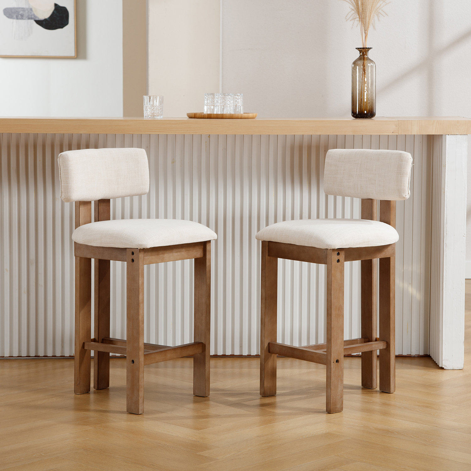 Latitude Run® Modern Upholstered Solid Wood Bar Stool With Comfortable ...