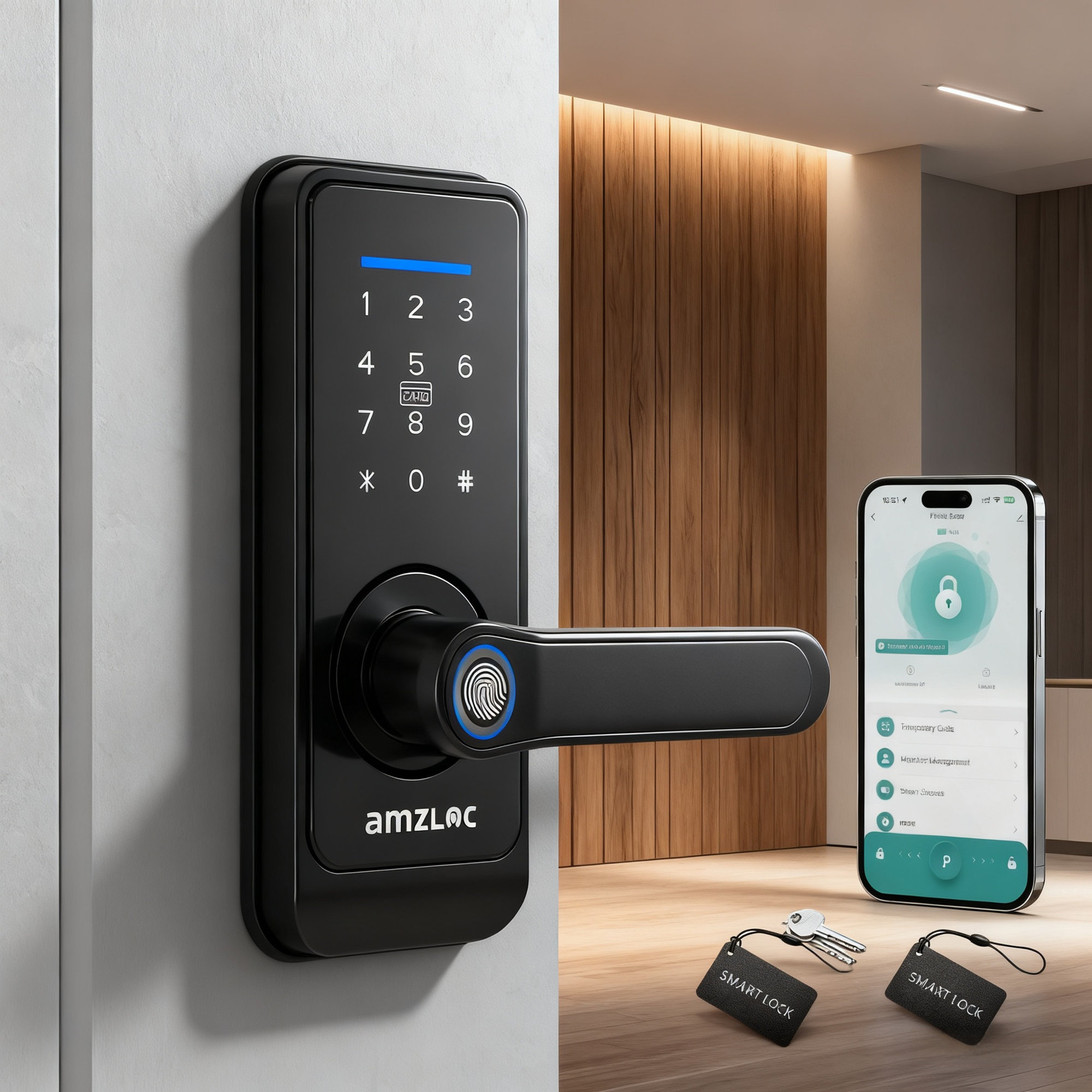 Jan Interiors 5-In-1 Smart Fingerprint Lever Lock With Keypad, IP65 ...