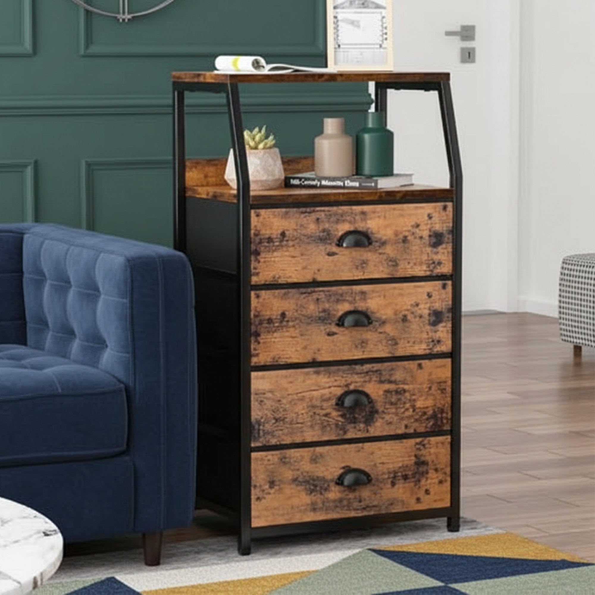 Latitude Run® 33.3'' H 4-Drawer Vertical Storage Tower - Wood Colour ...