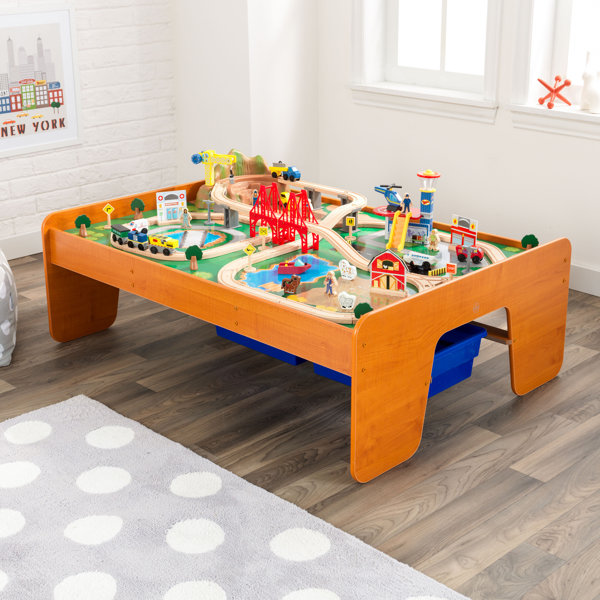 KidKraft Ride Around Town Wooden Train Set And Table With Storage Bins ...