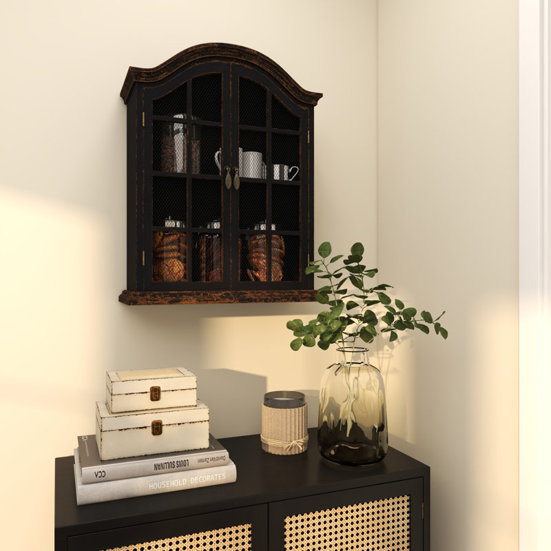 Rosalind Wheeler Ollert Wood Distressed 1 Shelf and 2 Door Wall Shelf ...