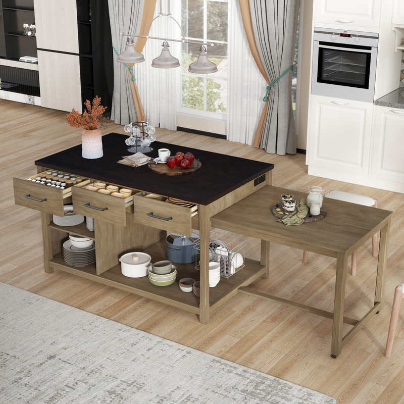 Lark Manor™ Extendable Kitchen Island with Built-In Power Outlets | Wayfair