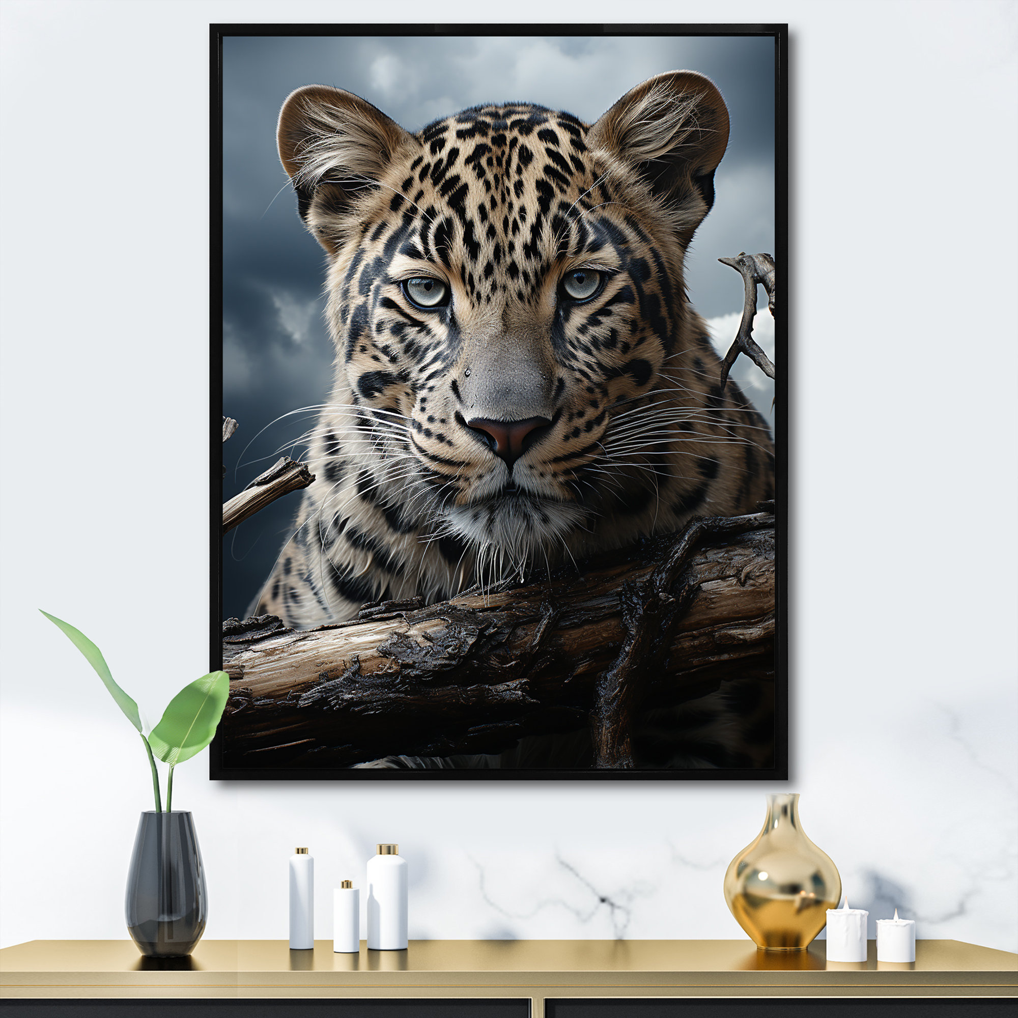 Ebern Designs Monochrome Majesty Leopard in the Wild - Print | Wayfair