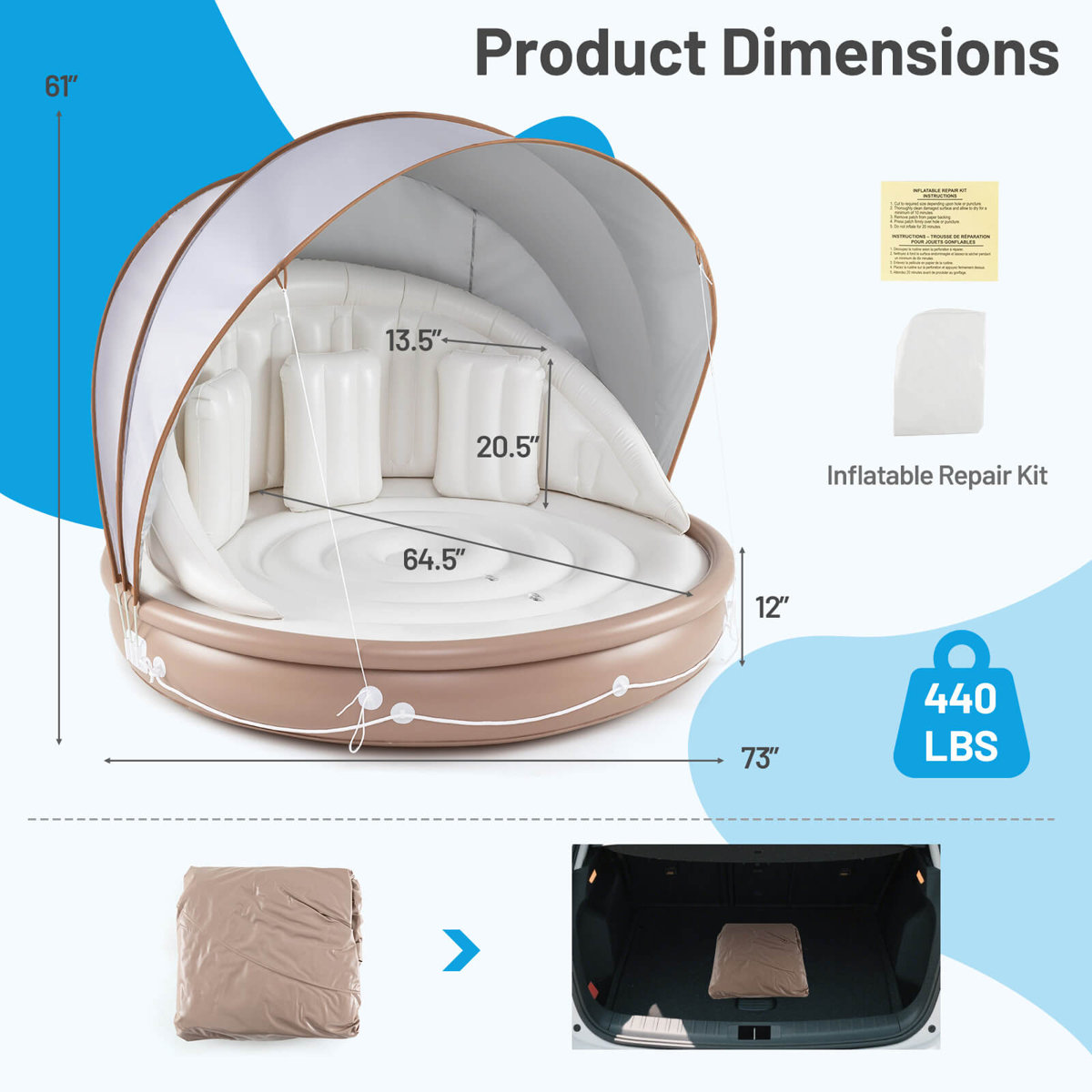 Arlmont & Co. 73" Tanning Pool Lounger Float With Retractable ...