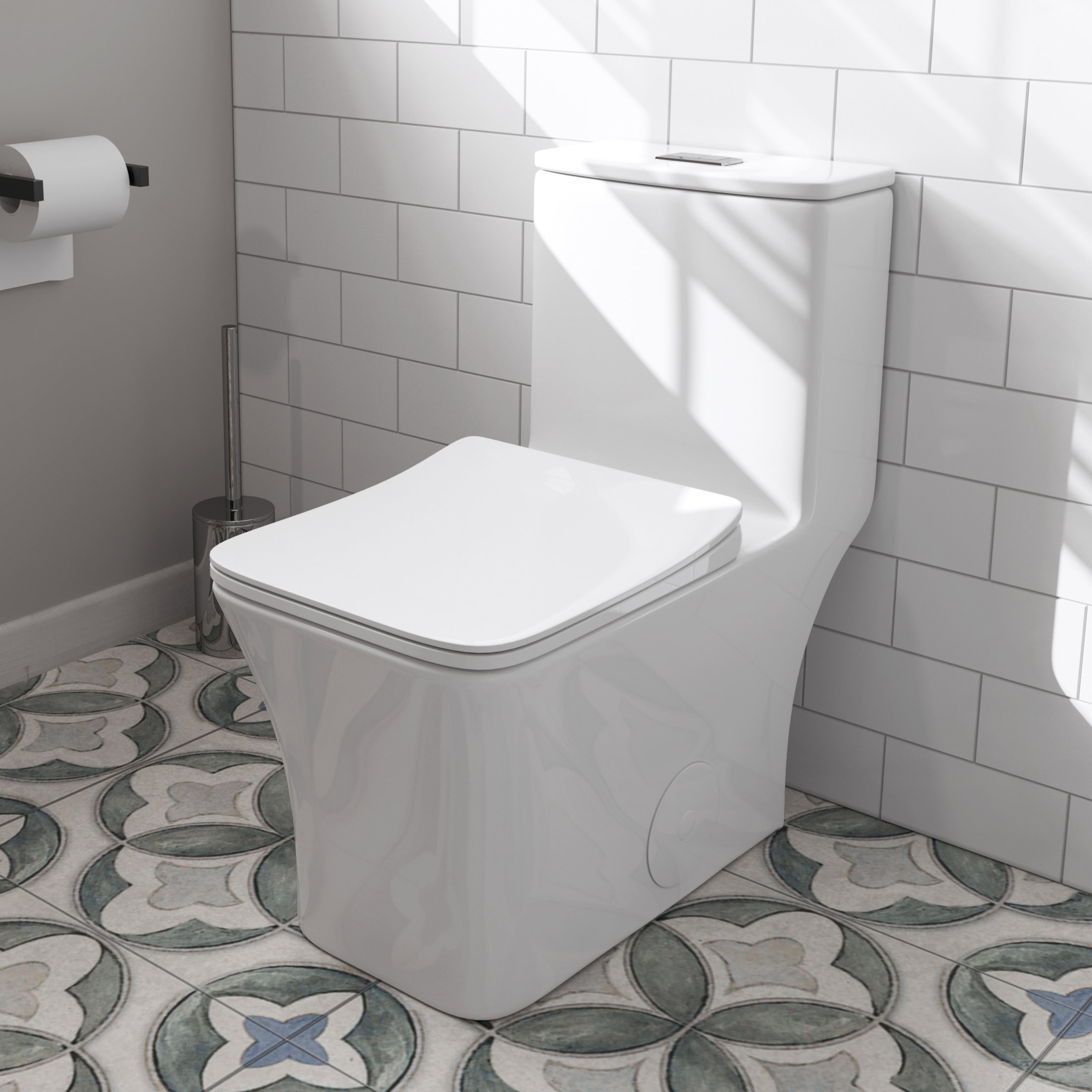 HOROW Rectangular/Square Seat One-Piece Toilet, 1.28 GPF Dual-Flush ...
