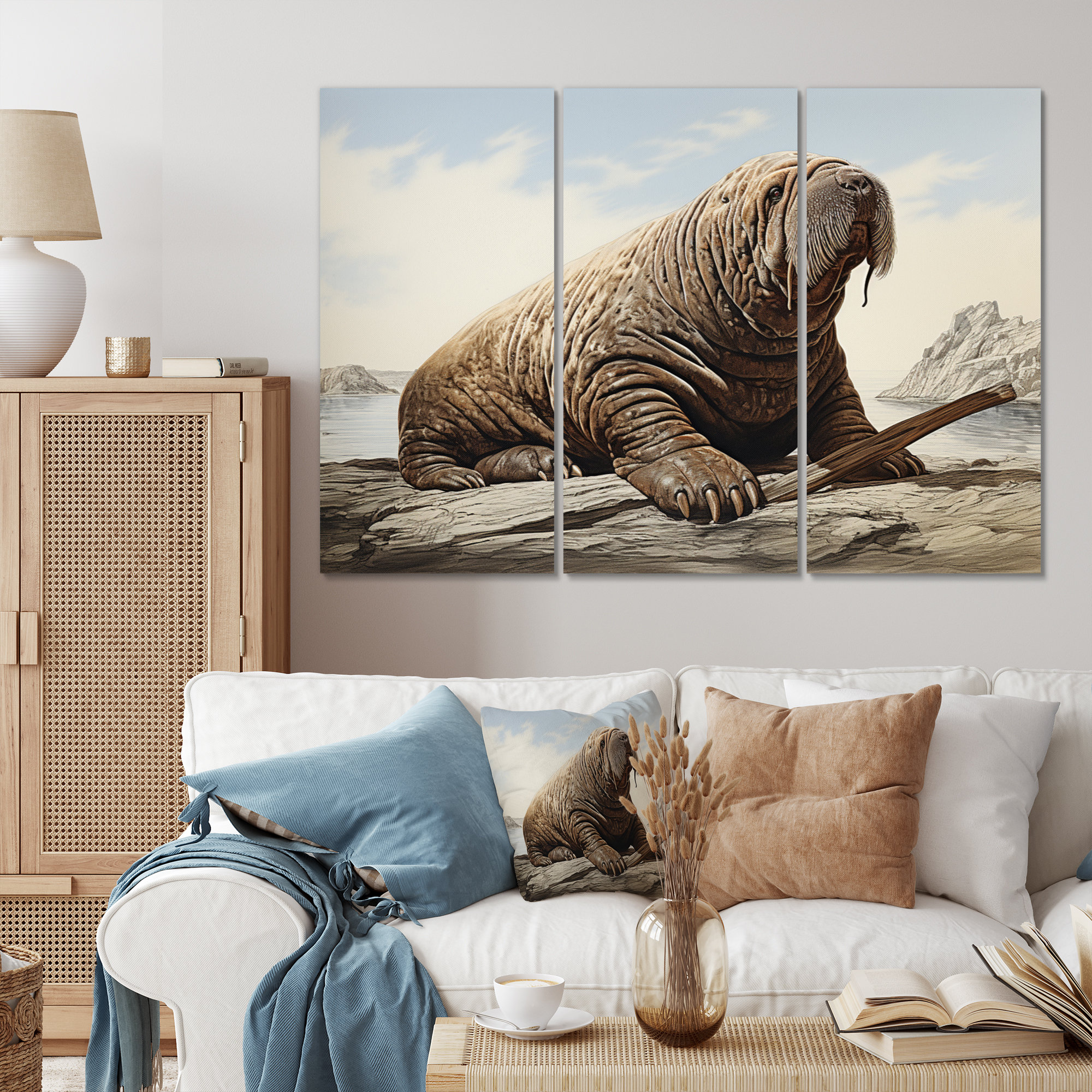 Highland Dunes Walrus Regal On Canvas 3 Pieces Print | Wayfair