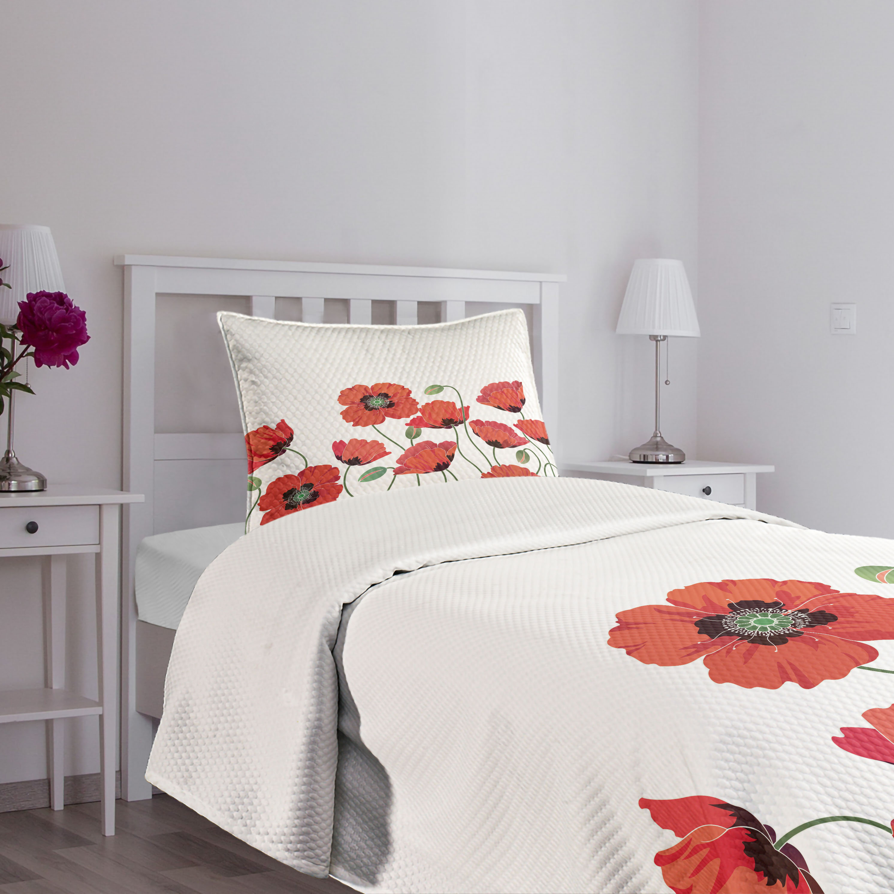 Ambesonne Floral Bedspread Set Natural Poppy Garden Orange Green | Wayfair